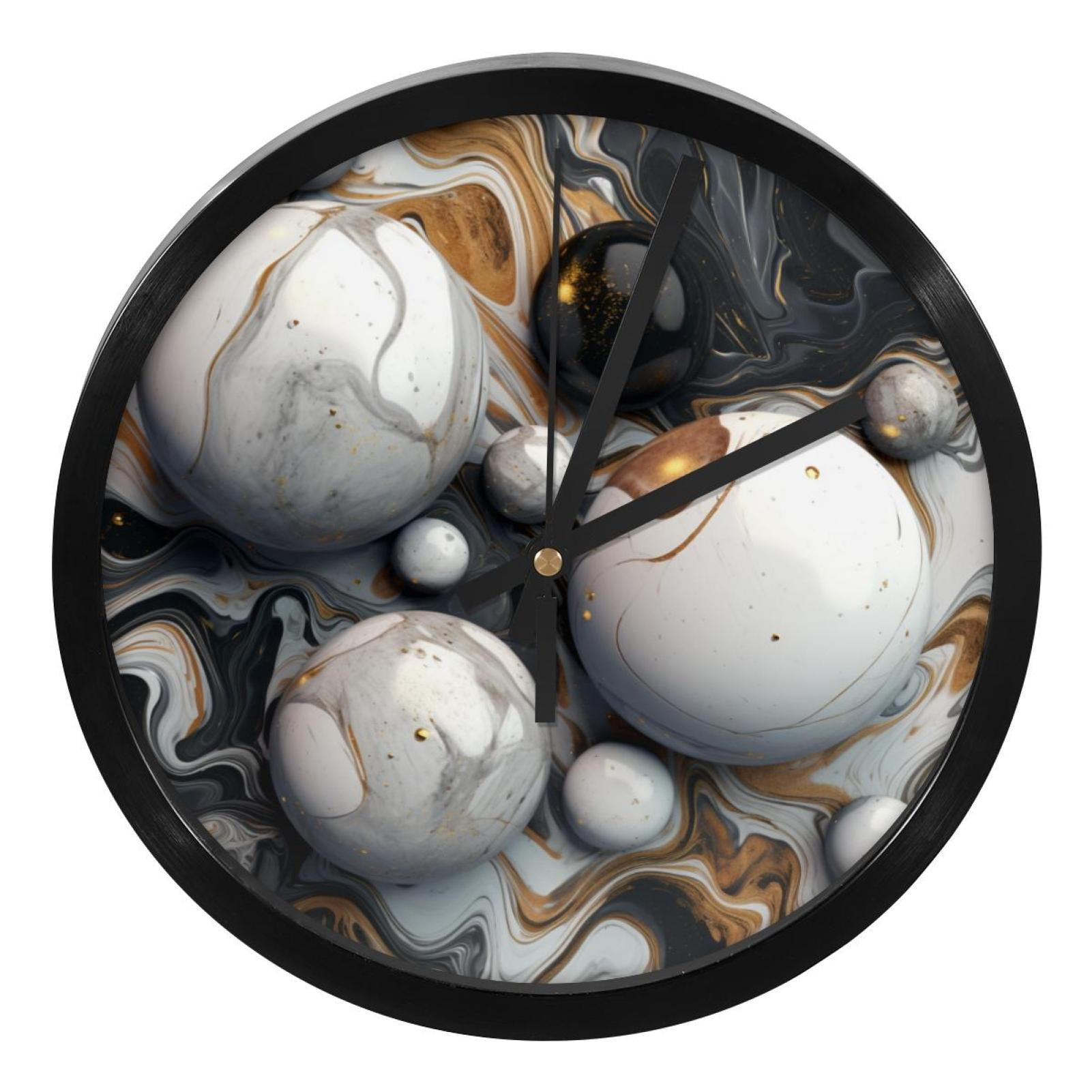 Marble Modern Wall Clock, 9.8 Inches, Silent Non-Ticking Round Digital ...