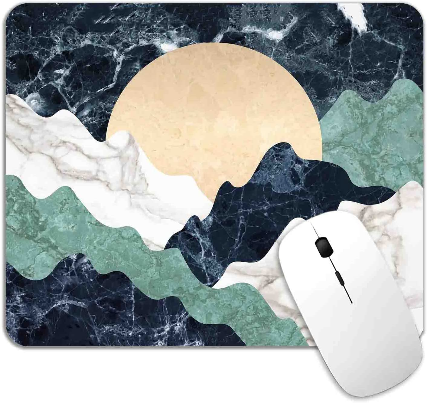Marble Mountains Landscape Mouse Pad, Gold Moon Square Waterproof Mouse ...