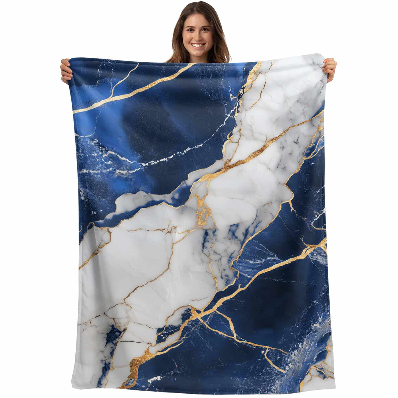 Marble Navy Blue Blanket Soft Cozy Warm Twin Blanket for Bed, Plush ...