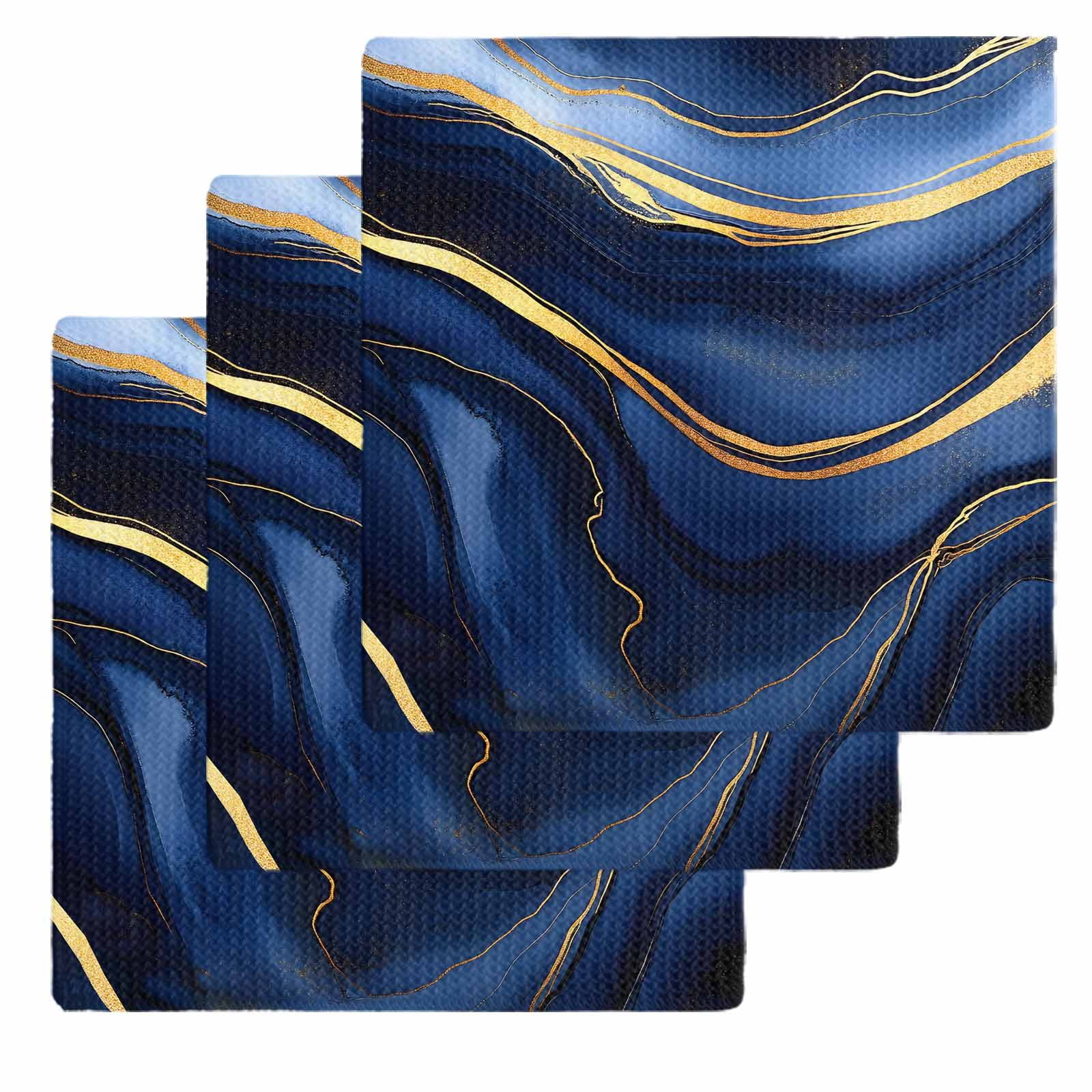 Marble Navy Blue Kitchen Dish Towels for Drying Dishes Set of 3, Modern ...