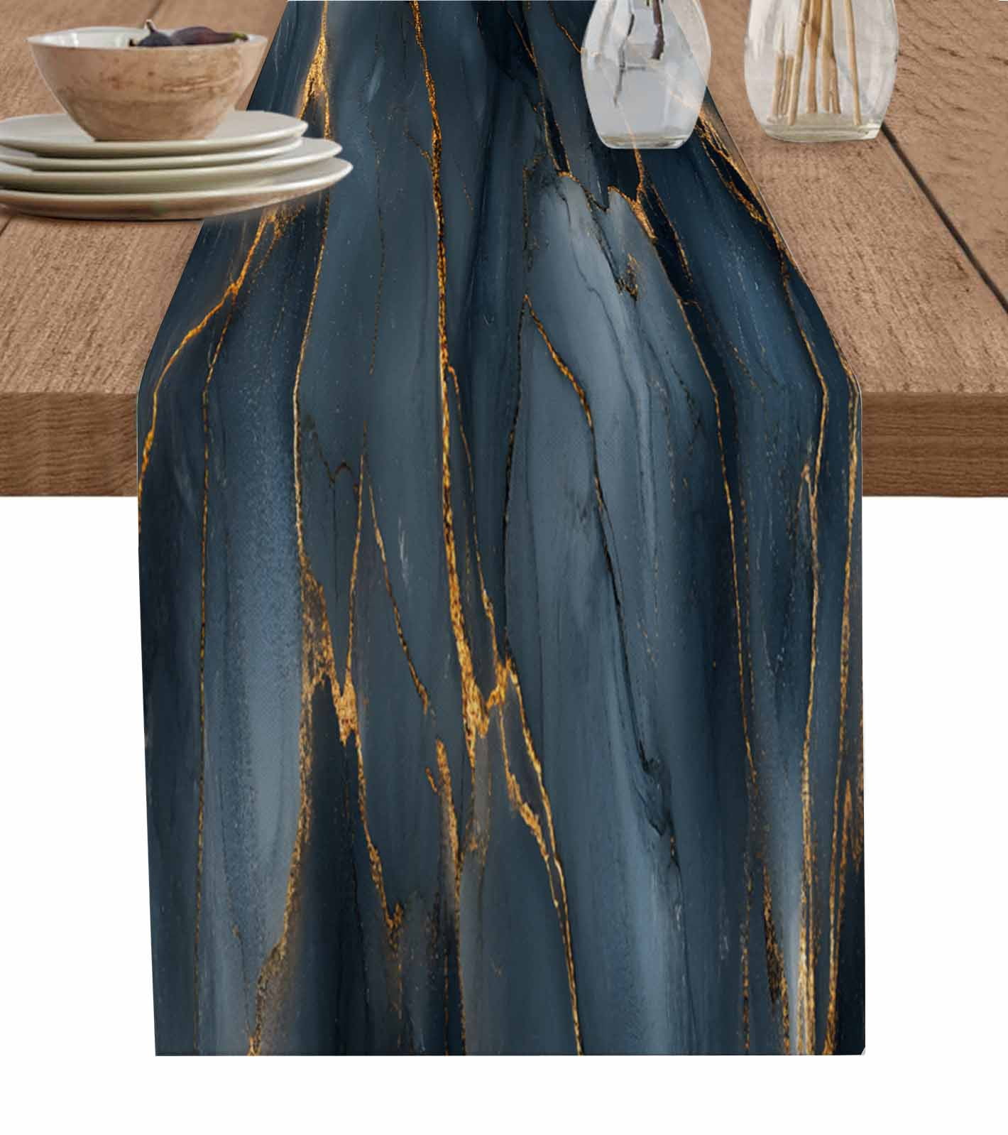 Marble Navy Blue Table Runner-Cotton Linen- 48 Inch Holiday Dresser ...