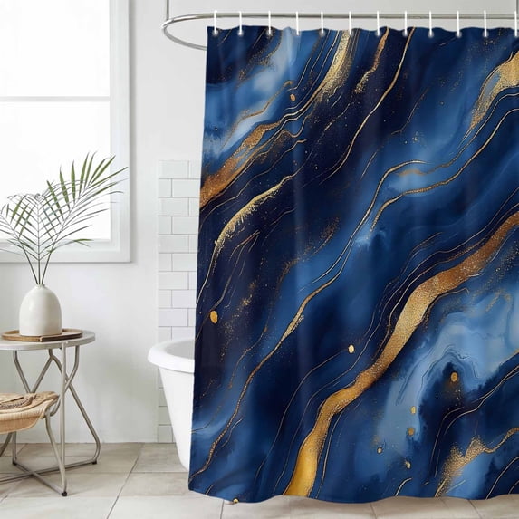 Marble Navy Blue Waterproof Fabric Shower Curtain,Abstract Cracked Gold ...