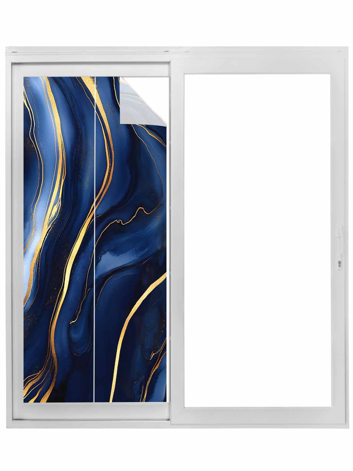 Marble Navy Blue Window Privacy Film, Modern Golden Ombre Retro Fluid ...