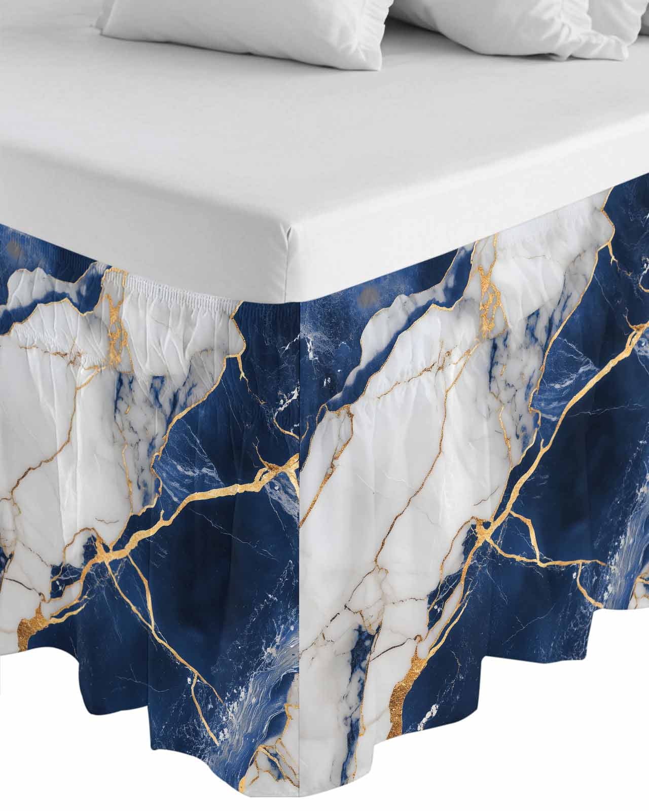 Marble Navy Blue Wrap Around Bed Skirts for California King Bed 18 ...