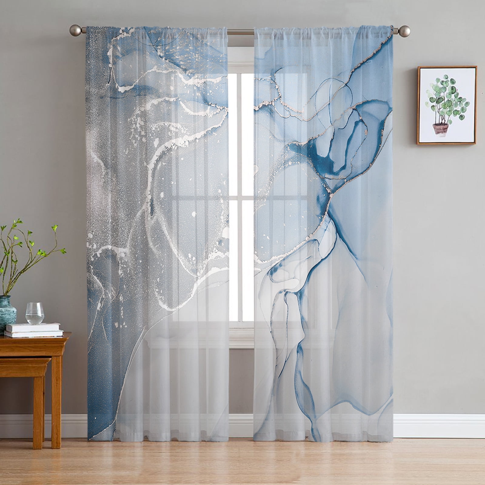 Marble Nordic Style Tulle Curtains For Living Room Bedroom Transparent ...
