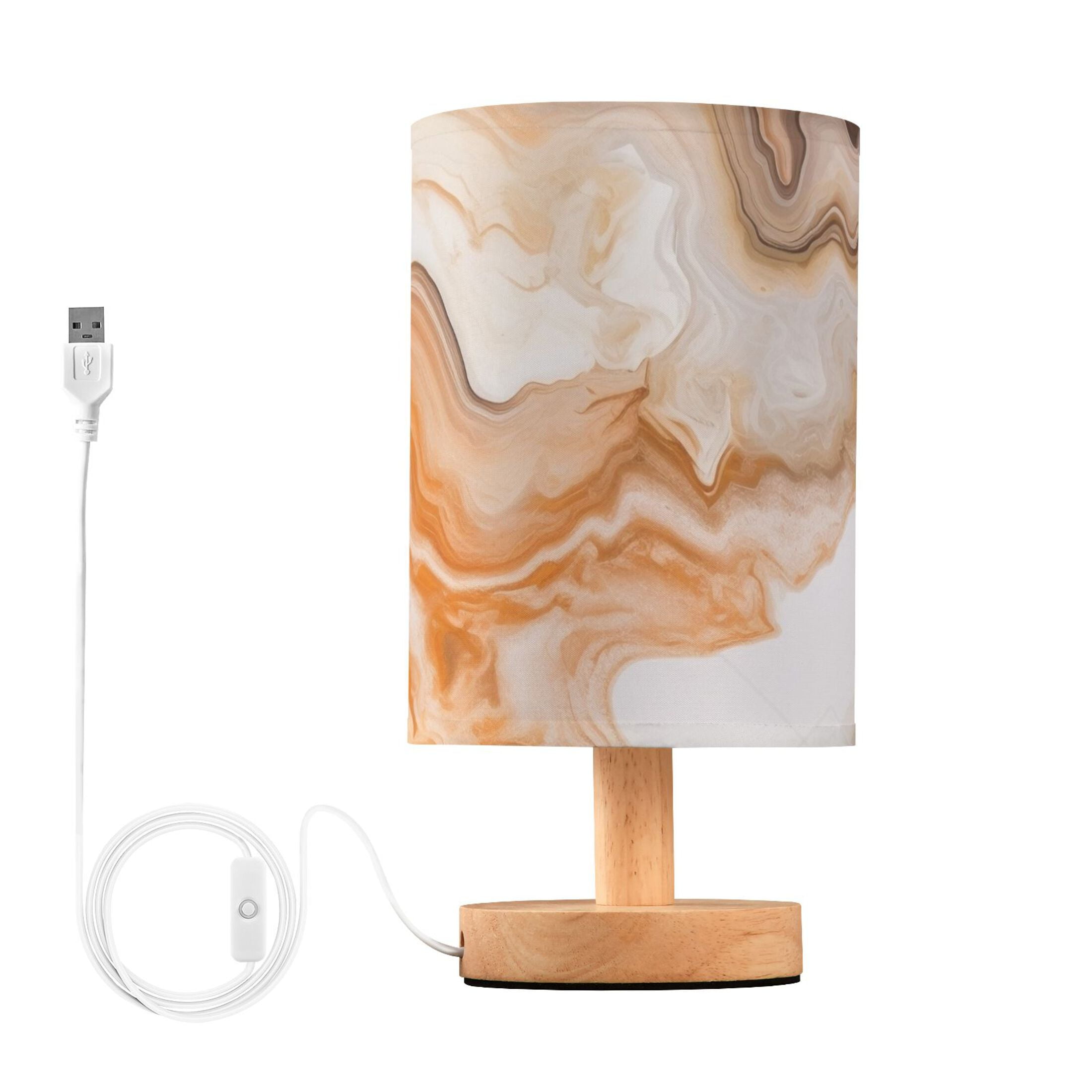 Marble Orange Bedside Table Lamp LED Warm Lights with USB Charging Port ...