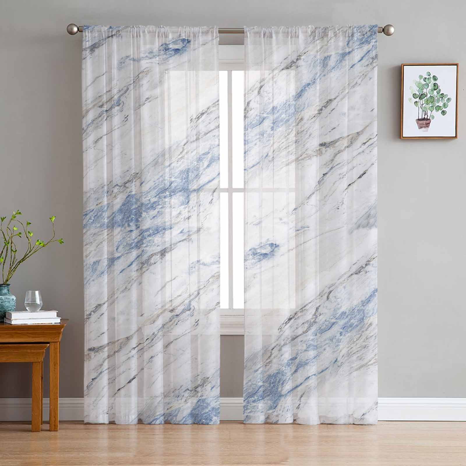 Marble Pattern Abstract Modern White Sheer Curtains for Living Room ...