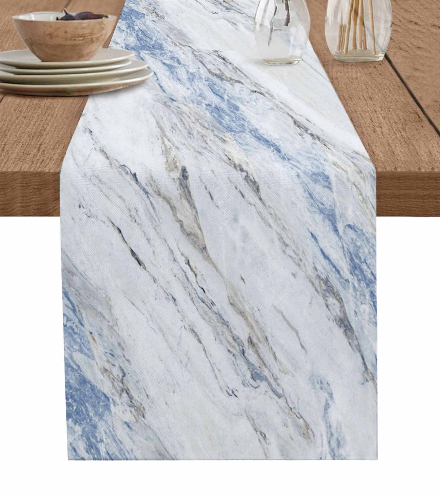 Marble Pattern Abstract Modern White Table Runners for Dining Room ...