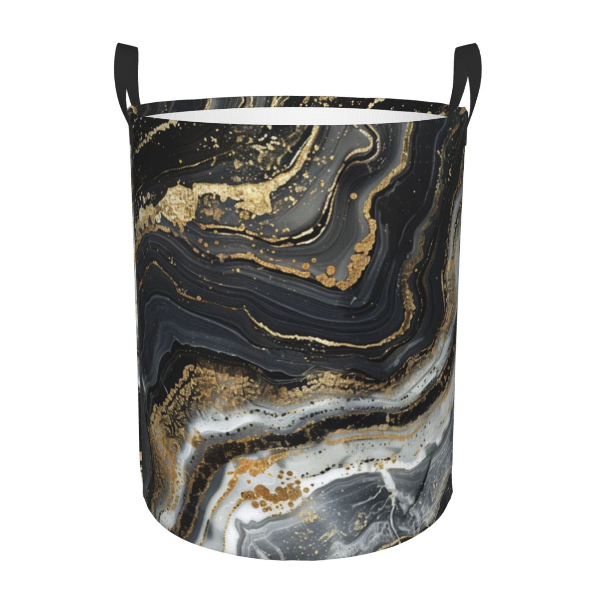 Marble Pattern Black Gold Laundry Hamper Medium Storage Basket/Toy ...