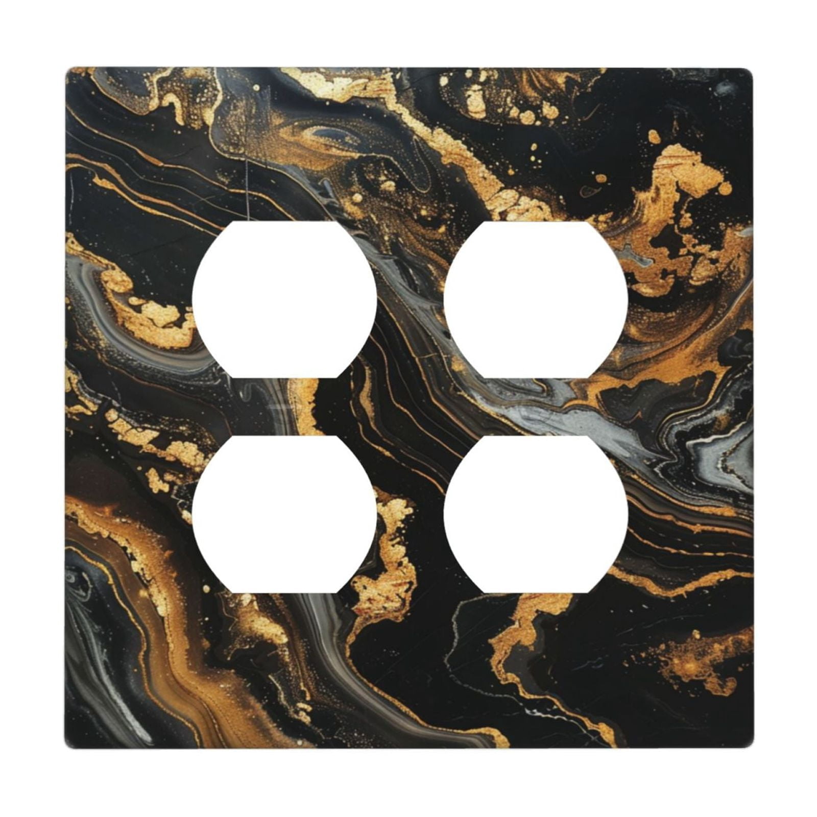 Marble Pattern Black Gold Switch Cover Decorative Wall Plate / 2-Gang 2 ...