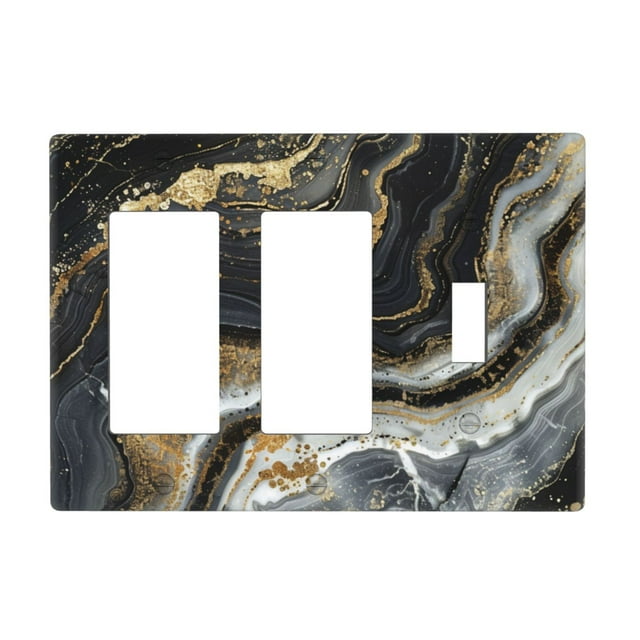 Marble Pattern Black Gold Switch Cover Decorative Wall Plate 3-Gang 2 ...