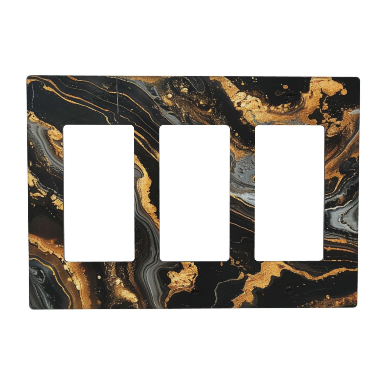 Marble Pattern Black Gold Switch Cover Decorative Wall Plate 3-Gang ...