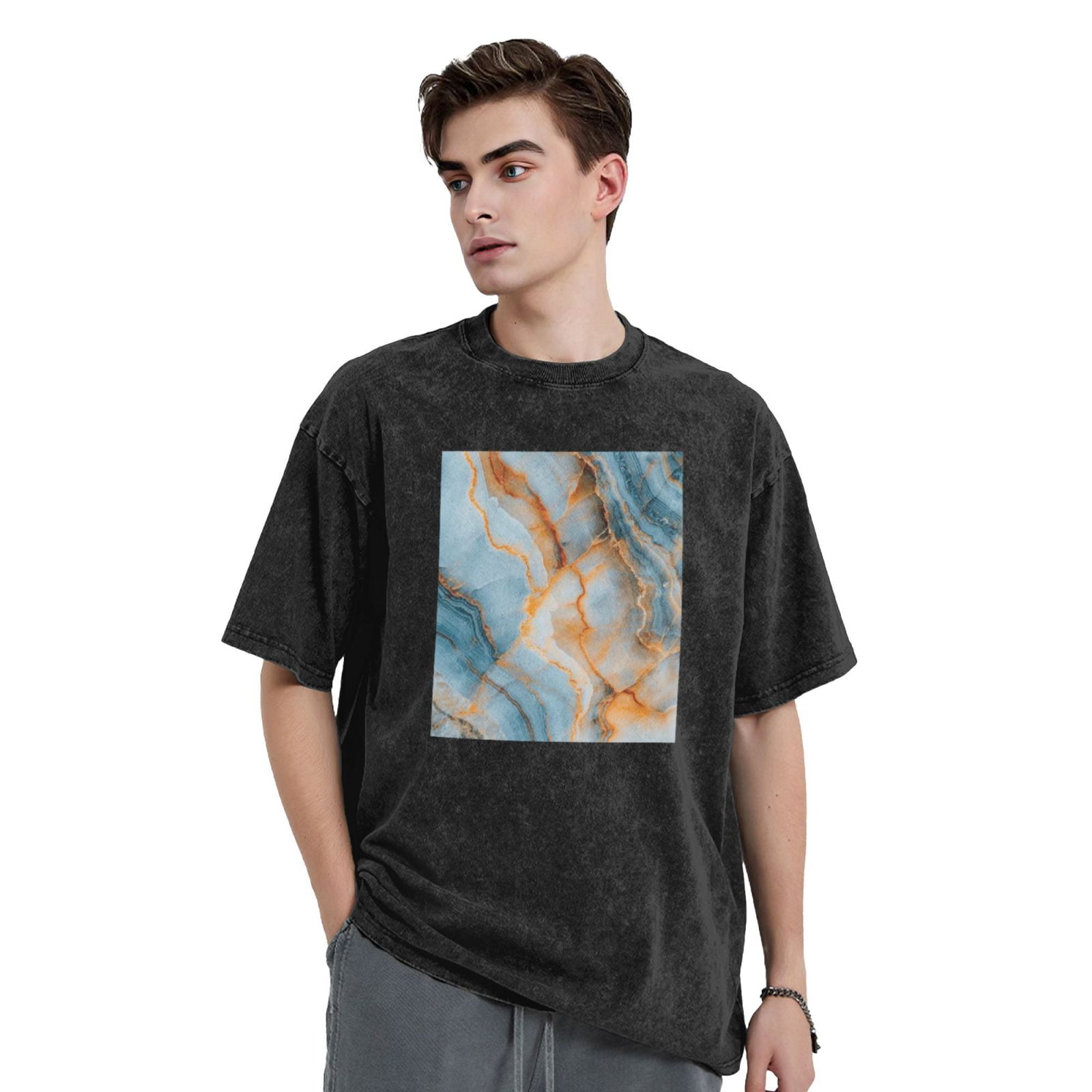 Marble Pattern Blue Gold Men's Vintage Oversized T-Shirts - Walmart.com