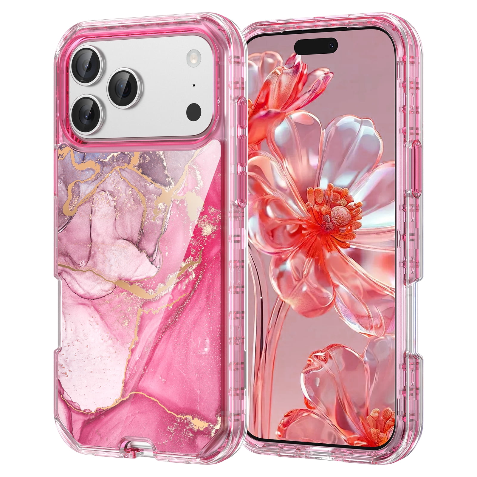 Marble Pattern Case for iPhone 17 Pro Max,Cute Heavy Duty 3 in 1 Full ...