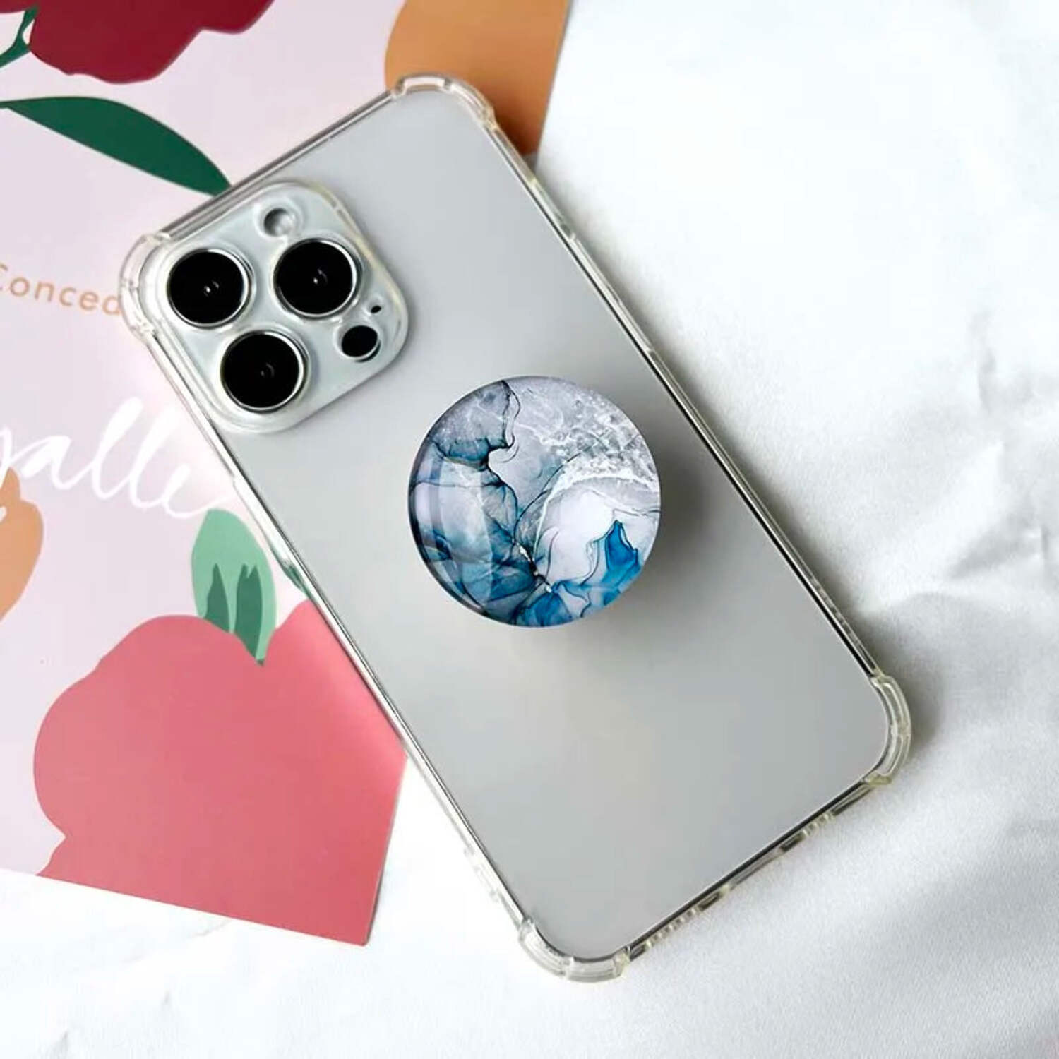 Marble Pattern Crystal Glass Phone Holder Foldable mobile phone Socket ...