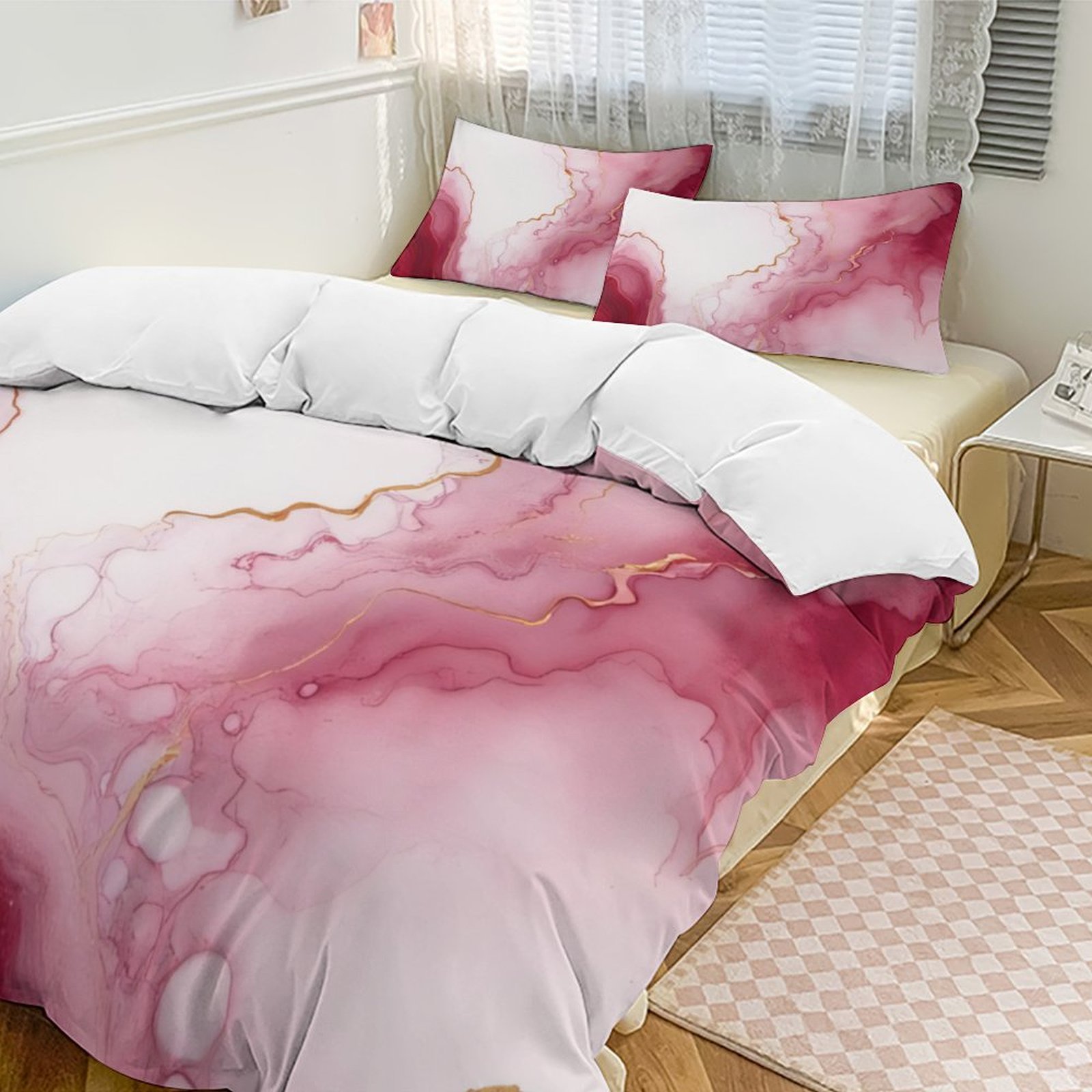 Marble Pink Gold Art Print Duvet Cover Set Bedding Set Polyester Quilt ...