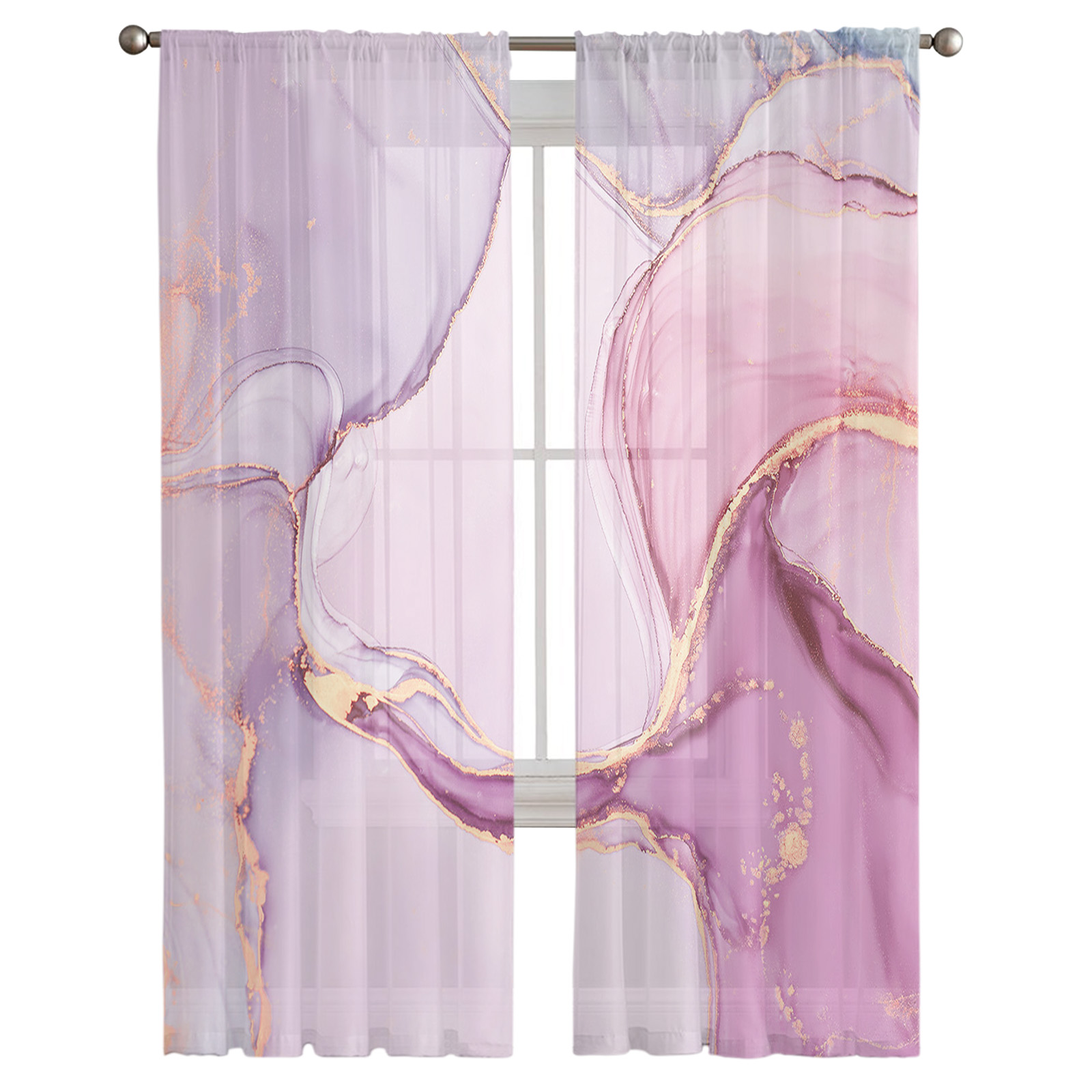 Marble Pink Gradient Texture Printing Sheer Curtains for Living Room ...