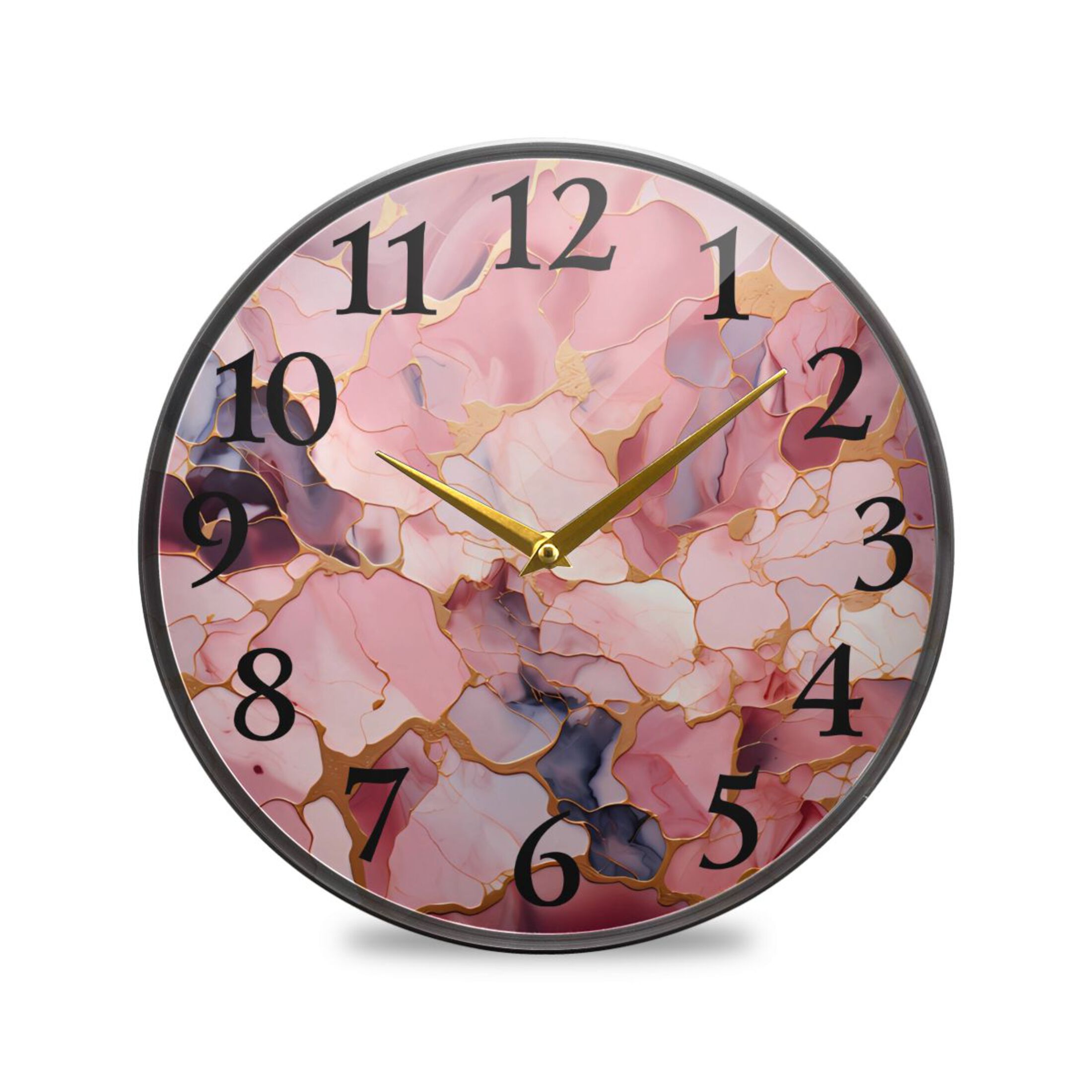 Marble Pink Wall Clocks Battery Operated 9.5 Inch Round Clock Acrylic ...