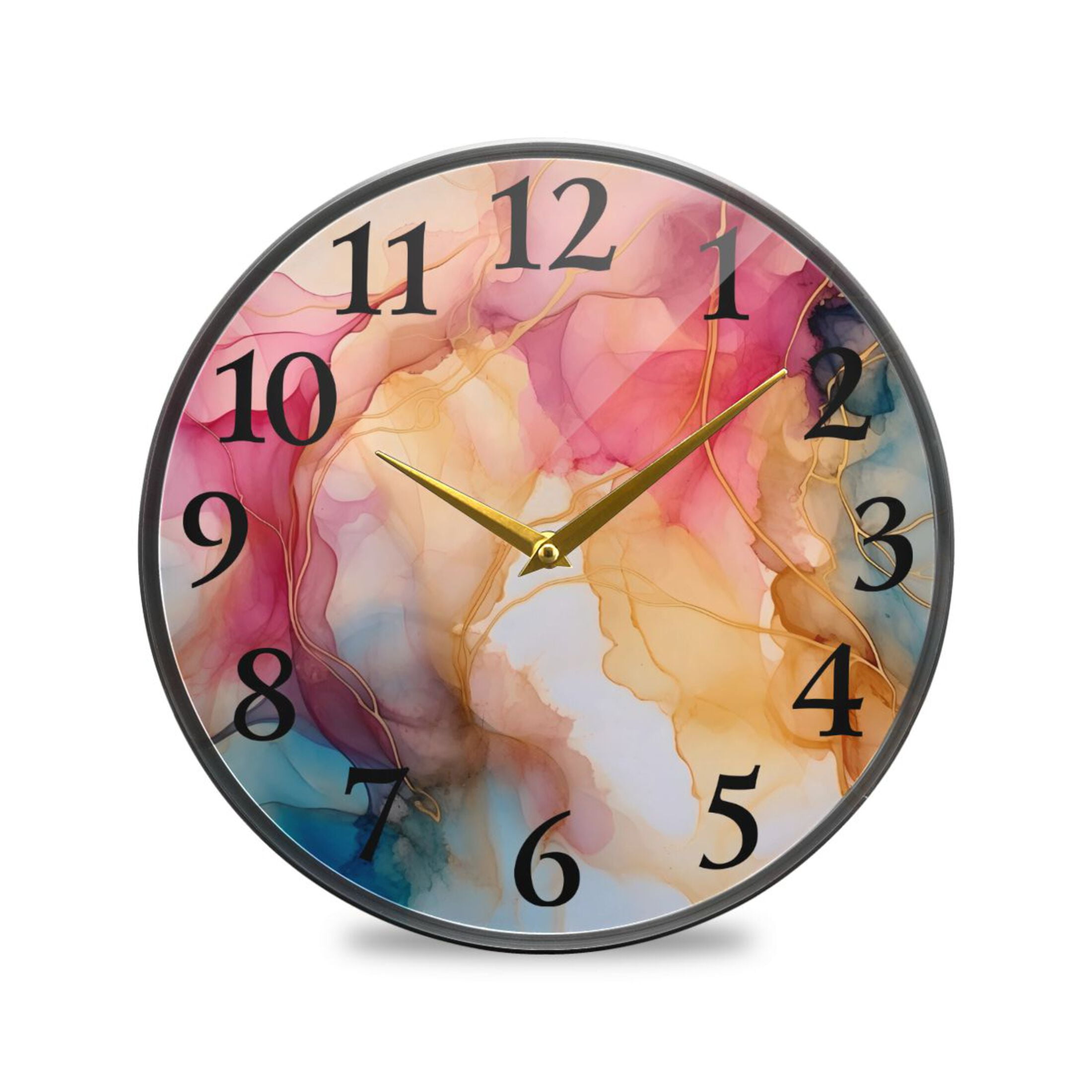 Marble Pink Yellow Wall Clocks Battery Operated 11.9 Inch Round Clock ...