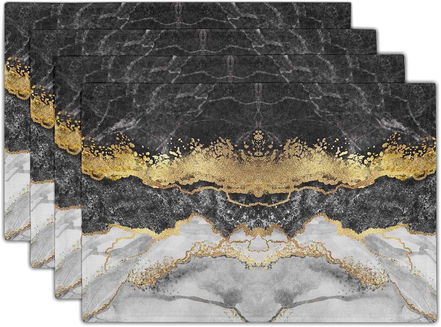 Marble Placemats for Dining Table, Black Grey Gold Granite Elegant ...