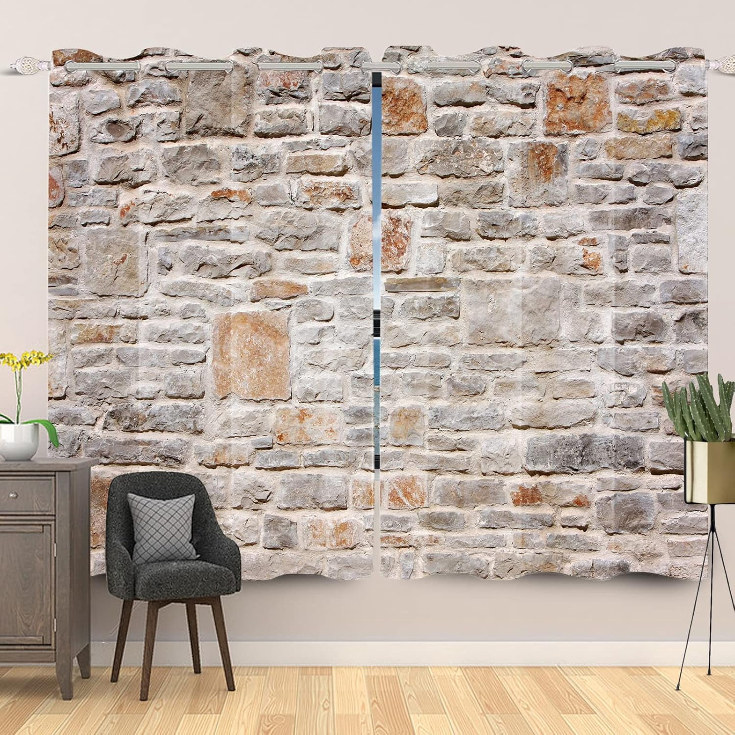 Marble Print Blackout Curtains,Urban Brick Slate Stone Wall Rocks ...