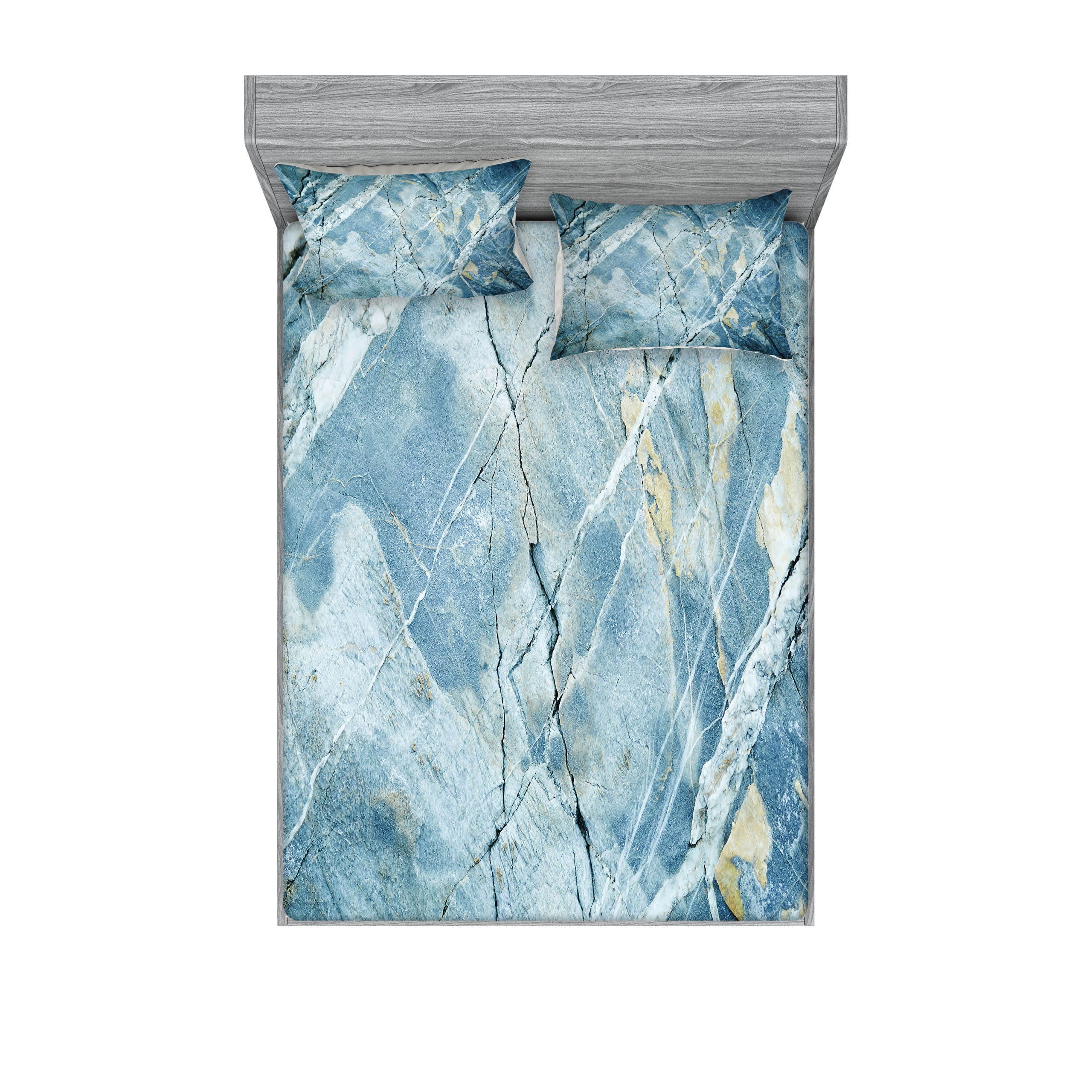 Marble Print Fitted Sheet & Pillow Sham Set, Exquisite Granite Stone ...