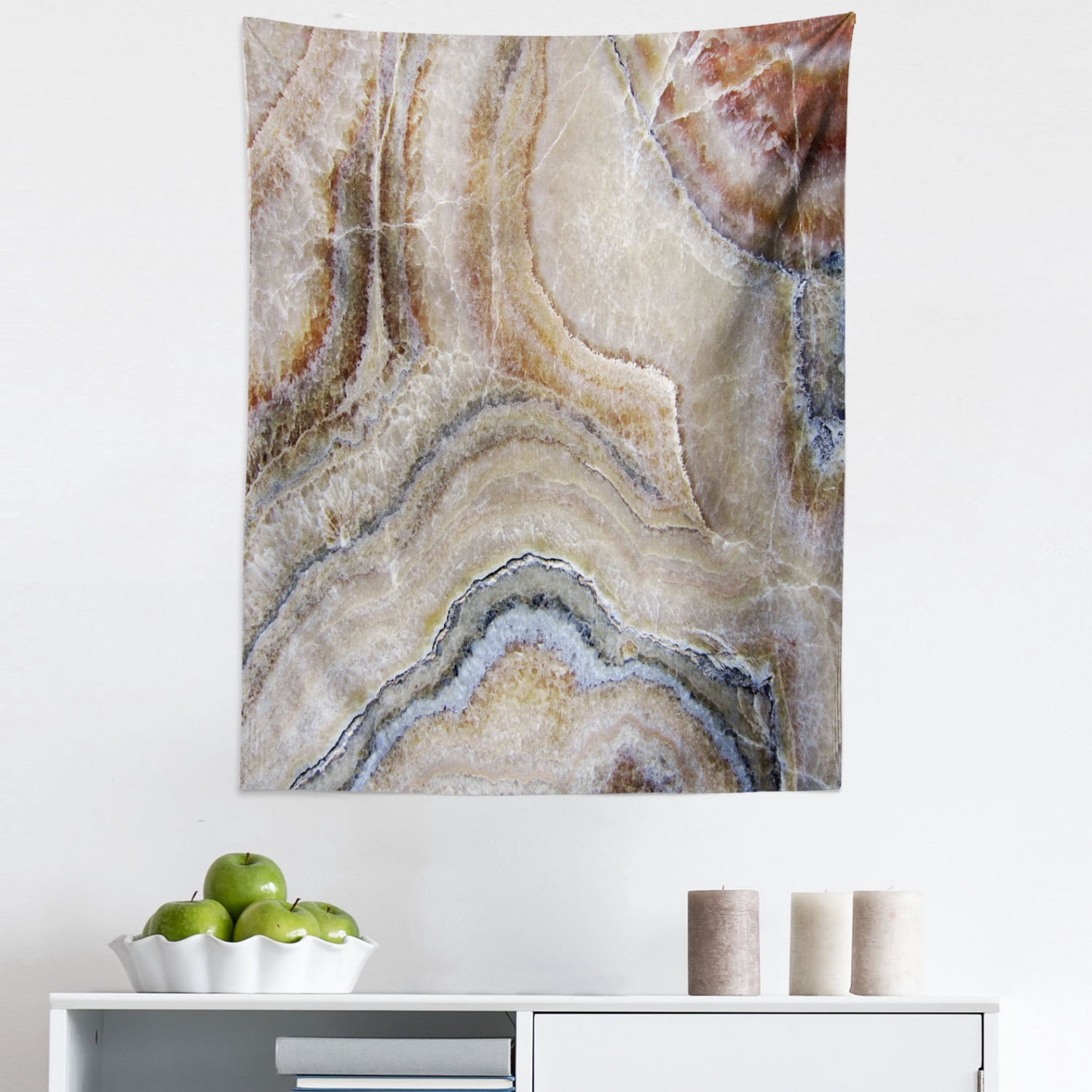 Marble Print Tapestry, Surreal Onyx Stone Surface Pattern Pale Blue ...