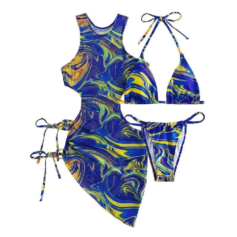 Marble Print Triangle Bathing Suits for Women Girl Cutout Bikinis Sets ...