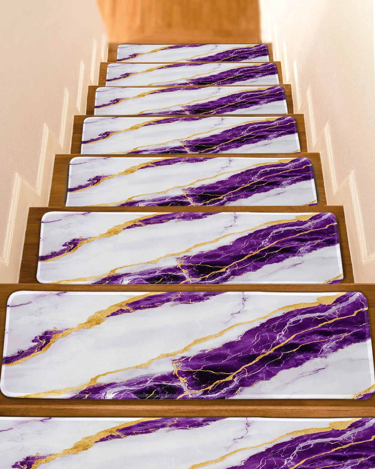Marble Purple Non-Slip Stair Treads for Wooden Steps, 15 Pack-8x30in ...