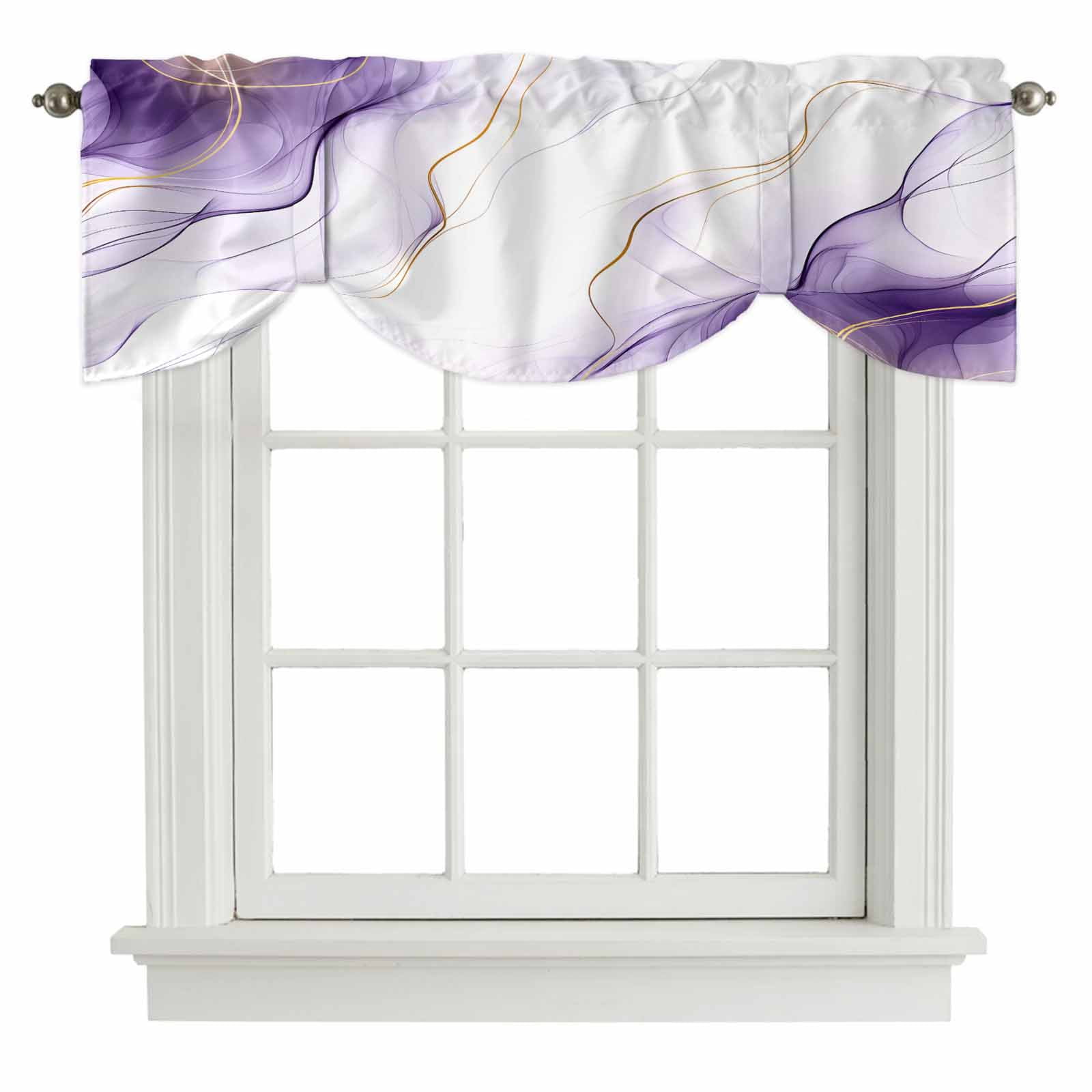Marble Purple Tie Up Valance Curtains for Windows, Kitchen Curtains ...