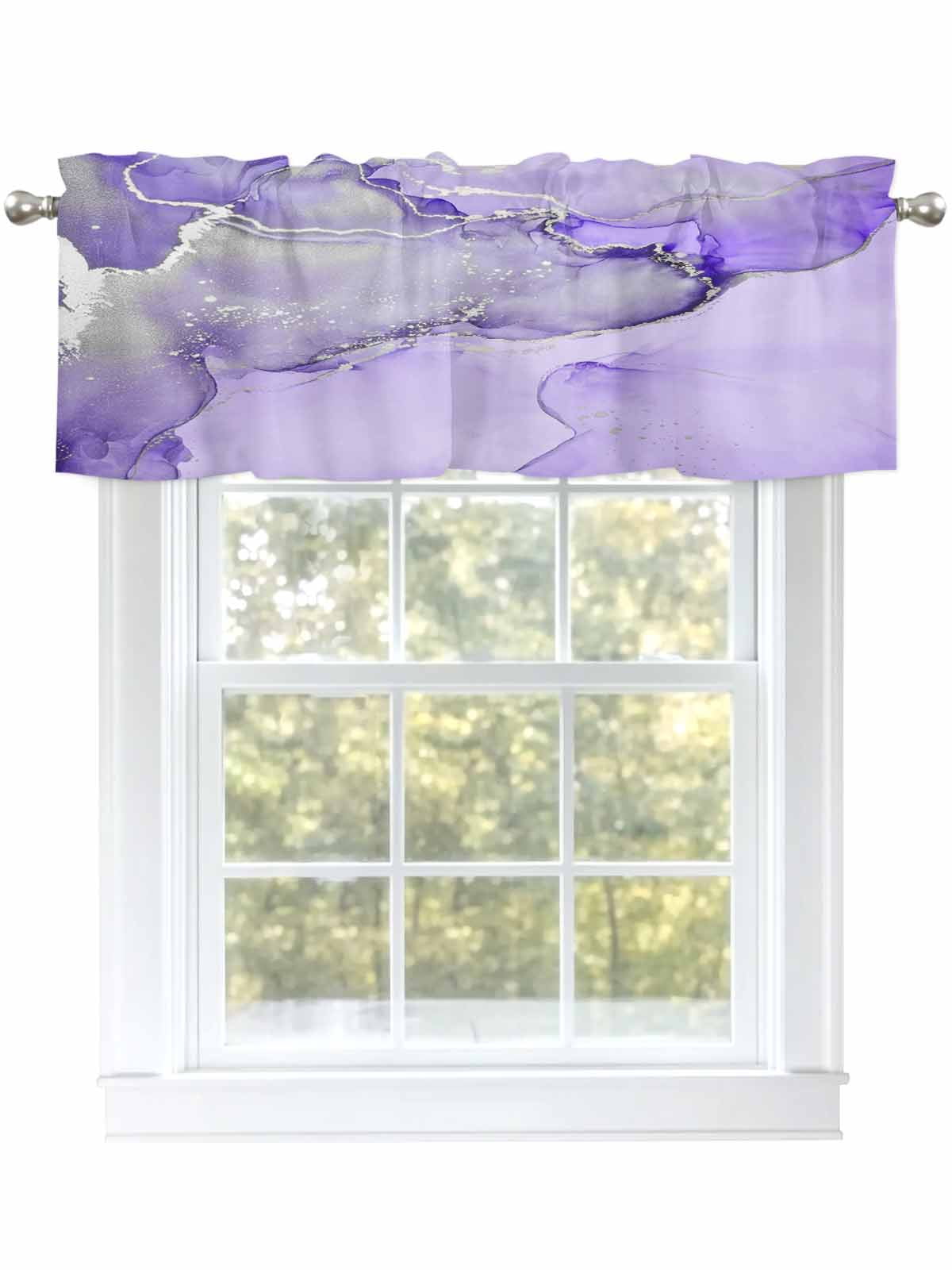 Marble Purple Valances for Windows, Rod Pocket Kitchen Valance Curtains ...