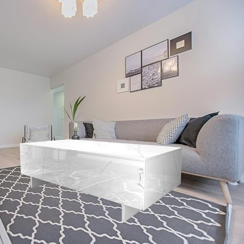Marble Rectangle Coffee Table - White Modern Design for Living Room & Waiting Area - 41.3" Lx19 ...