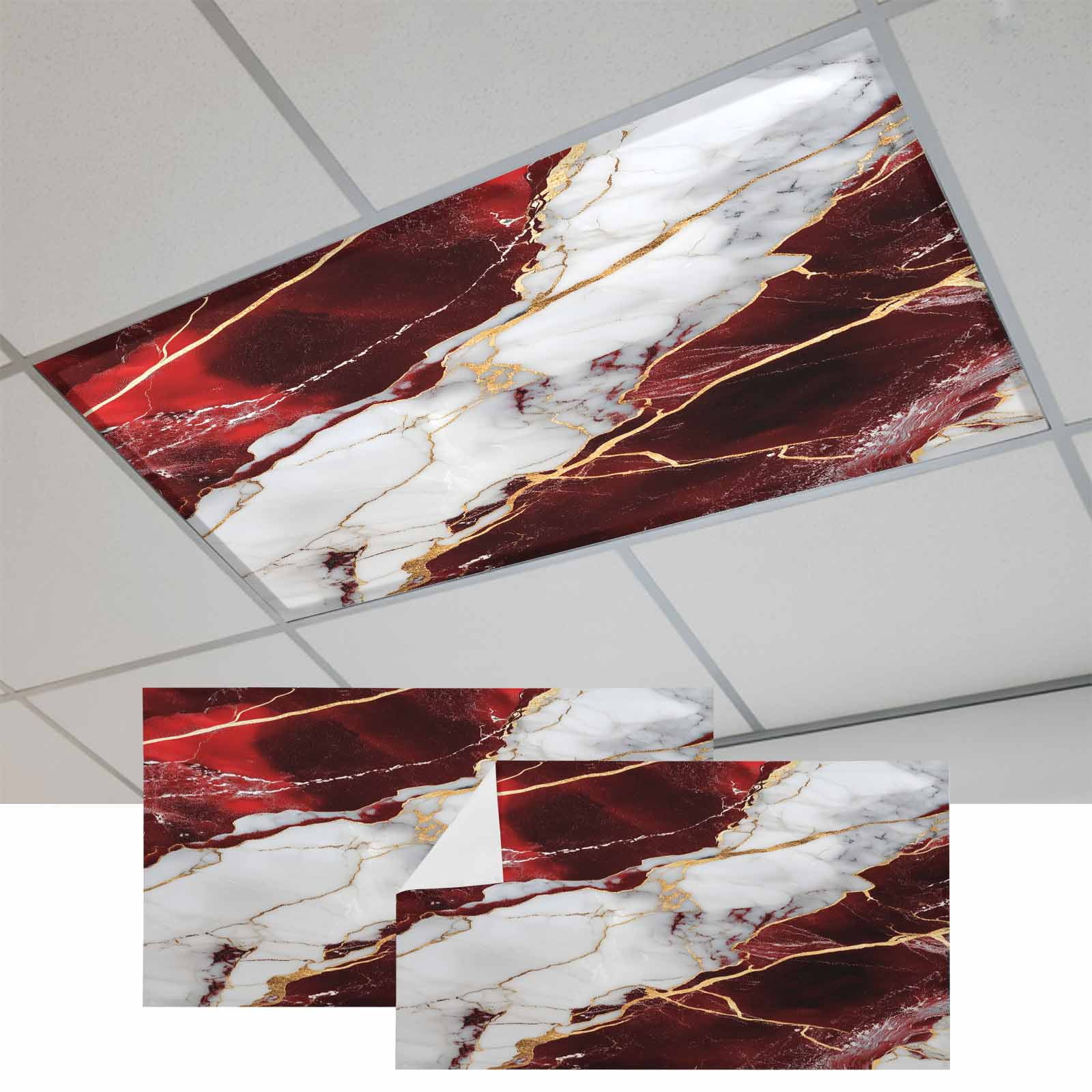 Marble Red Fluorescent Light Covers, Modern Abstract Gold White Brick ...