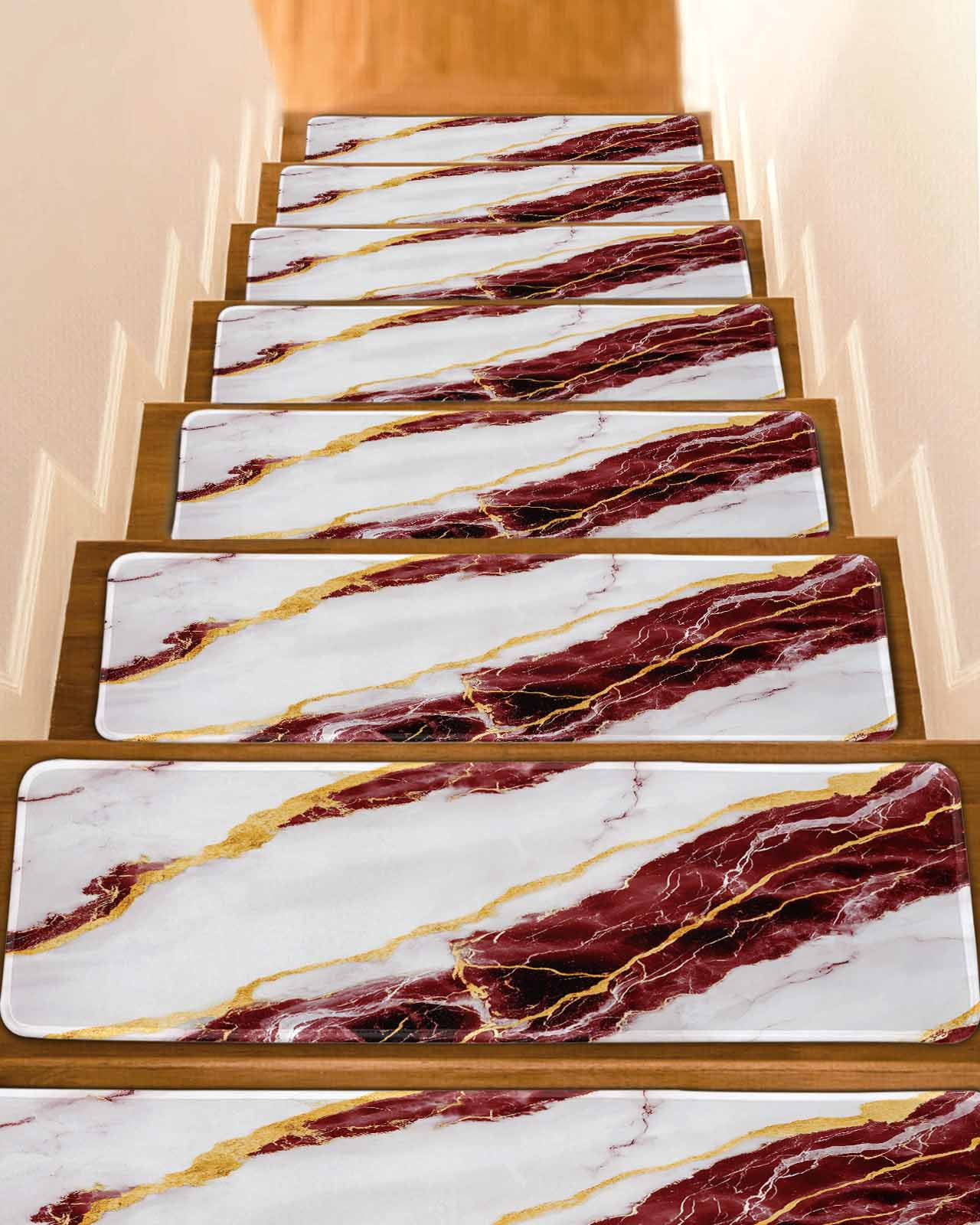 Marble Red Non-Slip Stair Treads for Wooden Steps, 15 Pack-8x30in ...