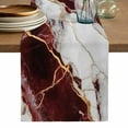 Marble Red Table Runner, Modern Abstract Gold White Brick Stone Motif ...