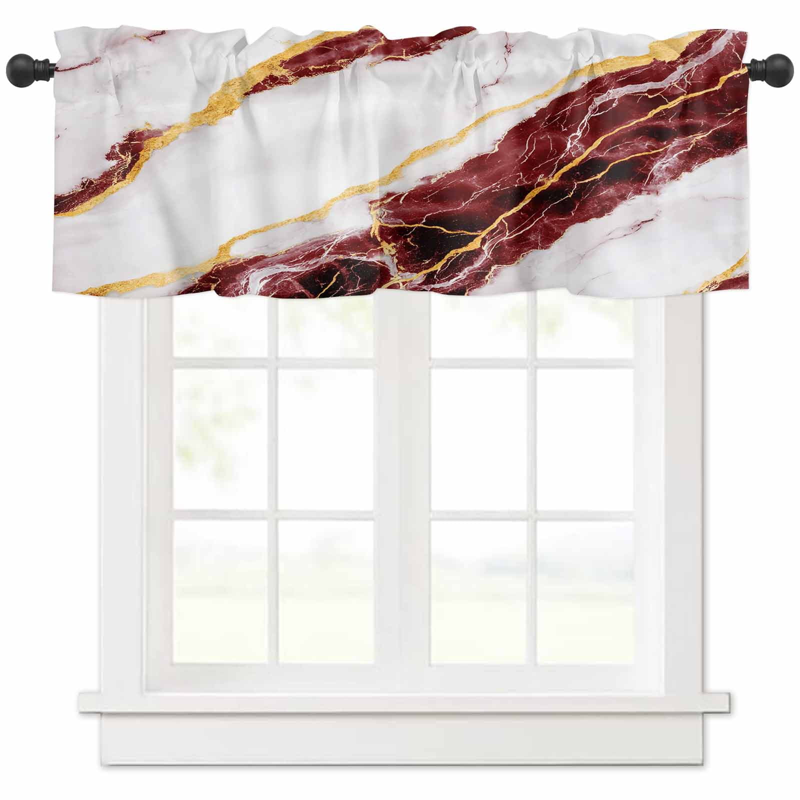 Marble Red Valances for Windows Farmhouse Kitchen Curtains Valances Rod ...