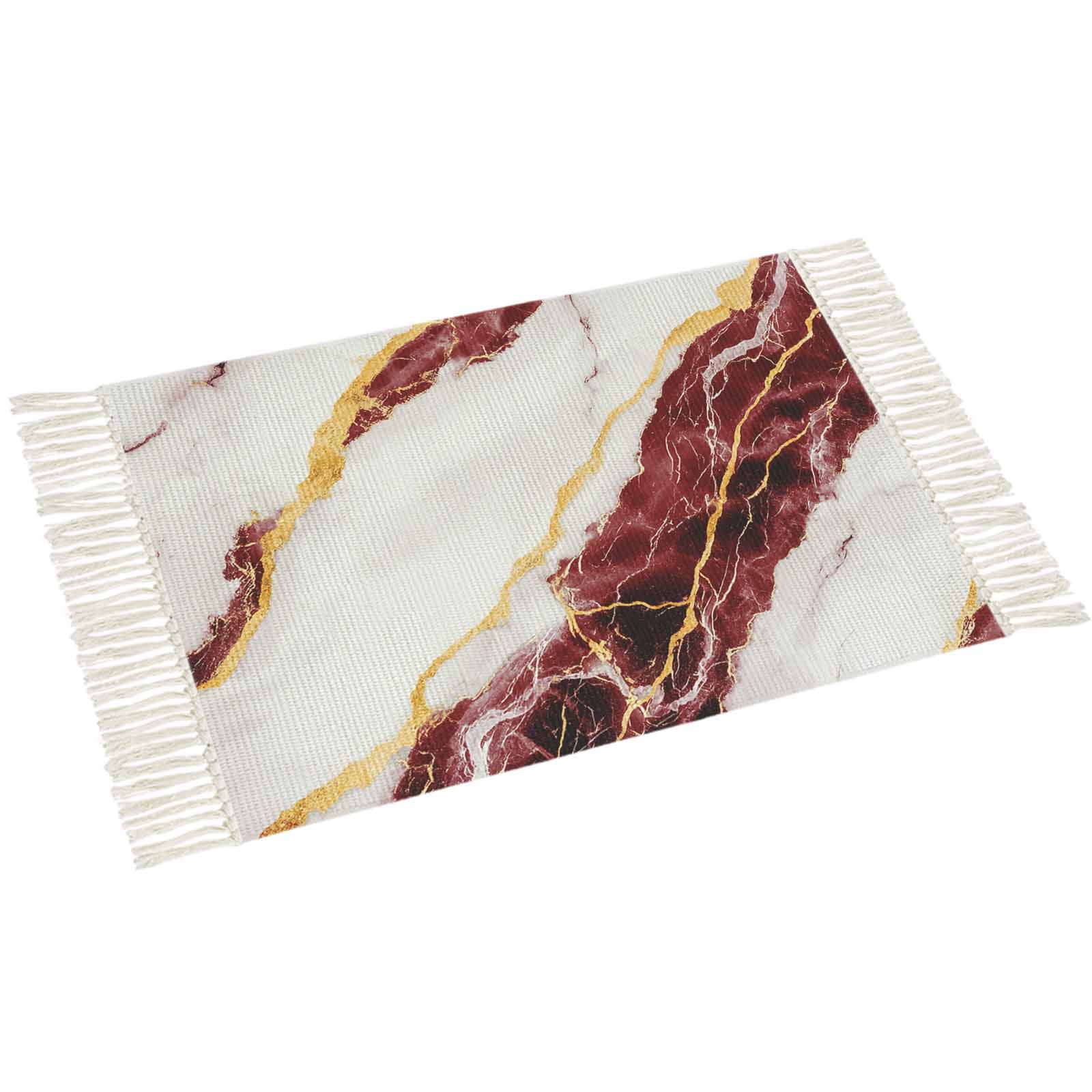 Marble Red Washable Bath Rug - 2x3 Entry Rug Washable Indoor Bathroom ...