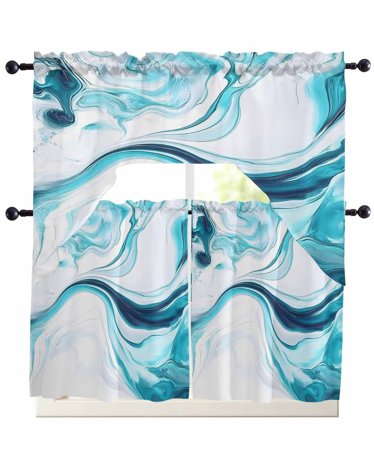 Marble Ripple Kitchen Curtains Swag Valance and Tier Curtains Set 24 ...