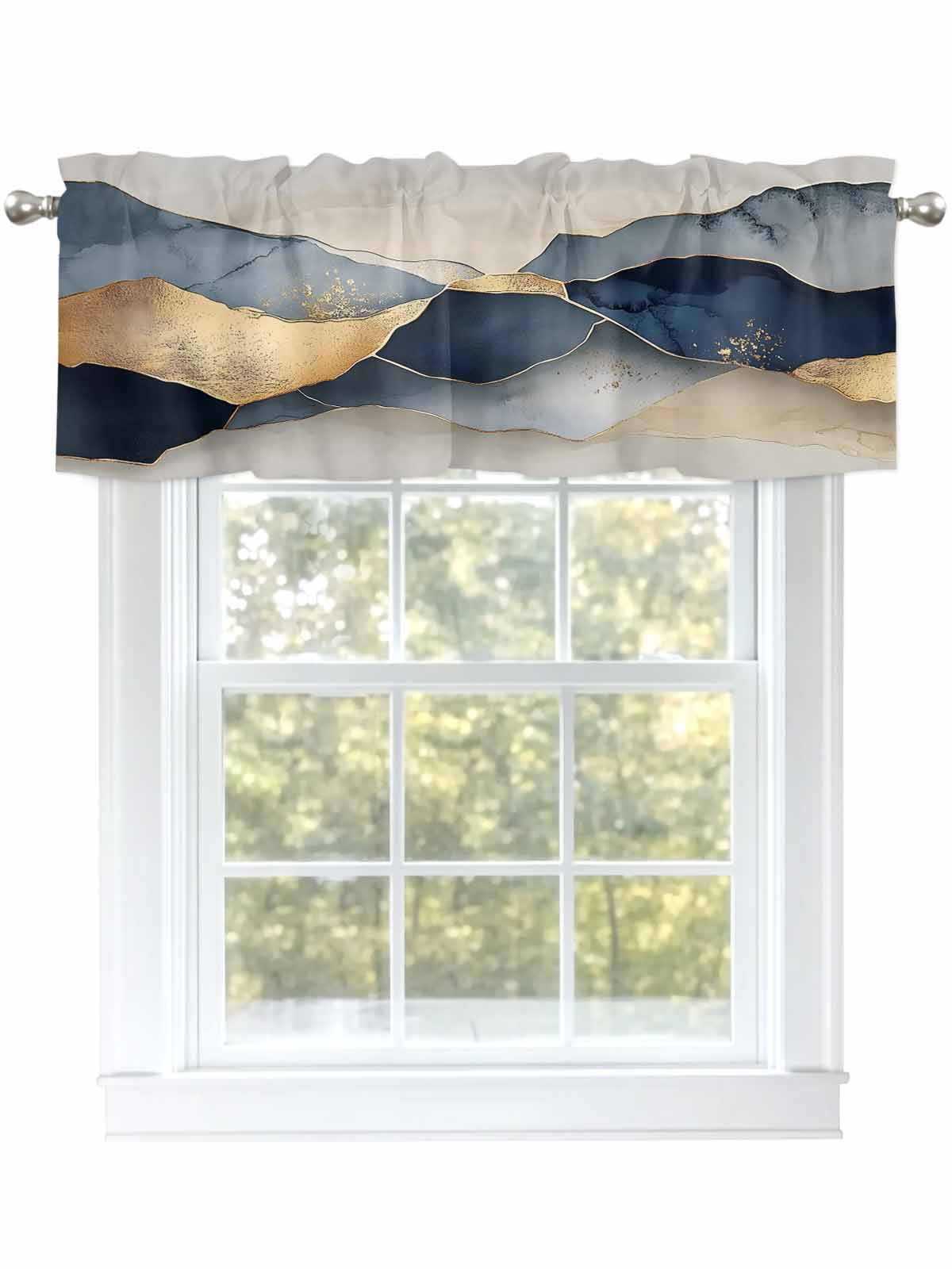 Marble Rock Texture Curtain Valances for Windows, Gold Blue Window ...
