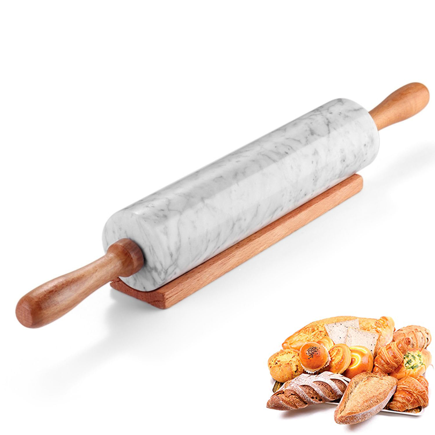 Fyearfly Wooden Rolling Pin with Handles, Primary Color Kids Rolling ...
