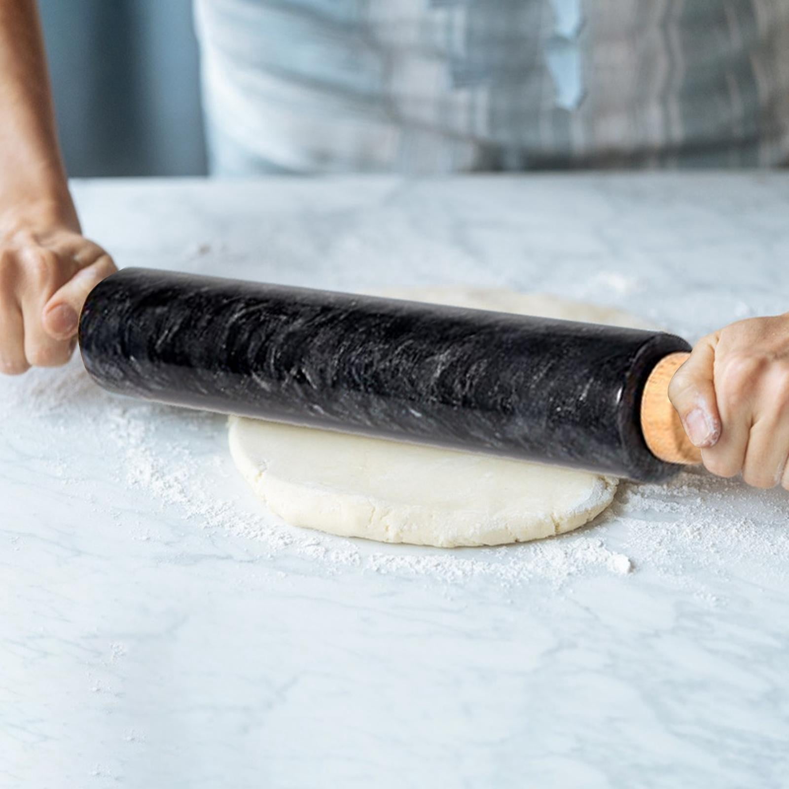 Marble Rolling Pin with Wood Handles and Base Easy to Clean for Cookie ...
