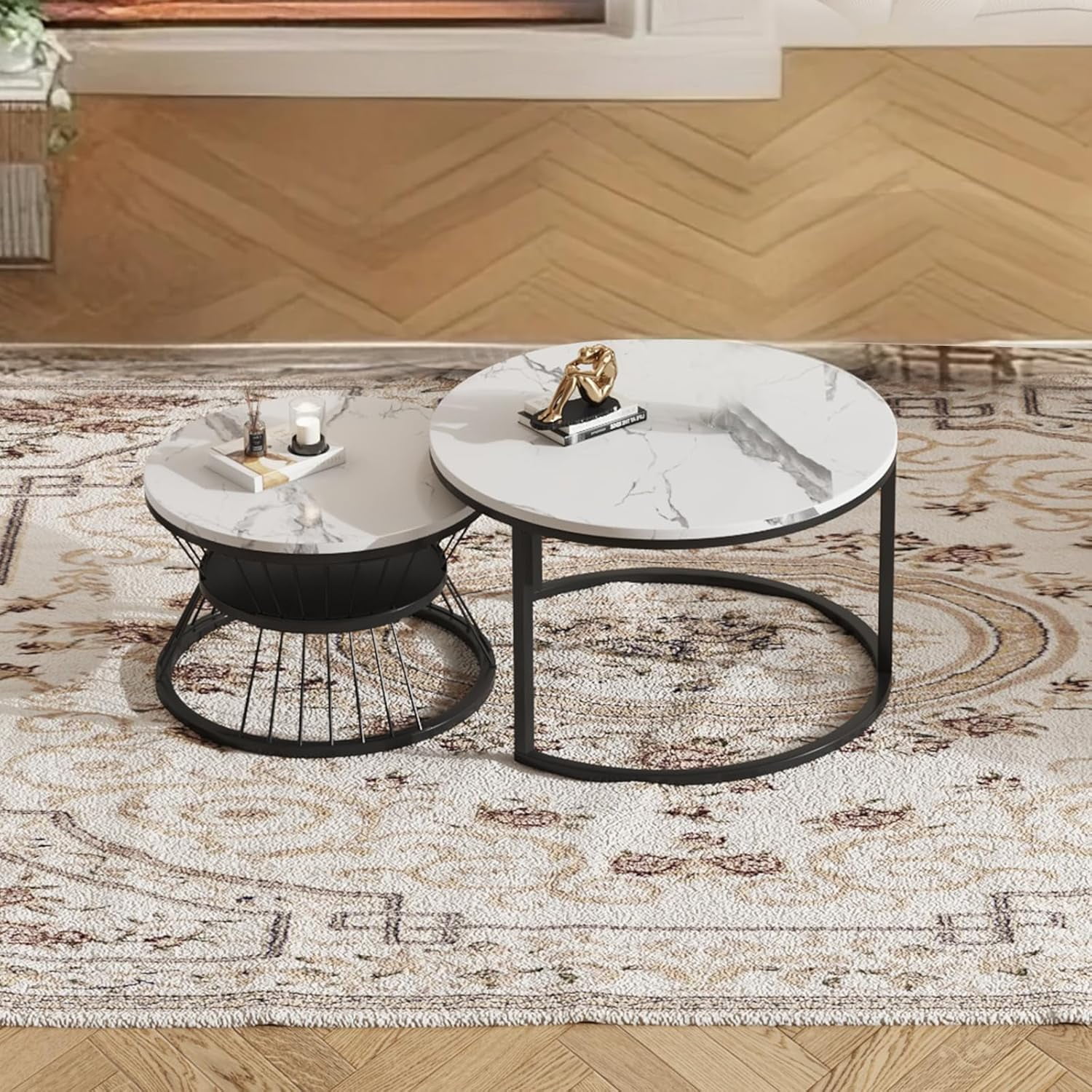 Marble Round Coffee Table, Set of 2 Circle Nesting Coffee Tables for ...