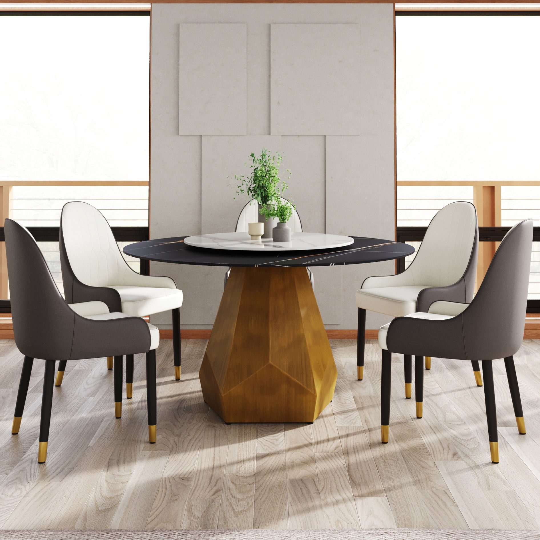 Marble Round Dining Table | Fits 6 People, Rotating Disk for Sharing ...