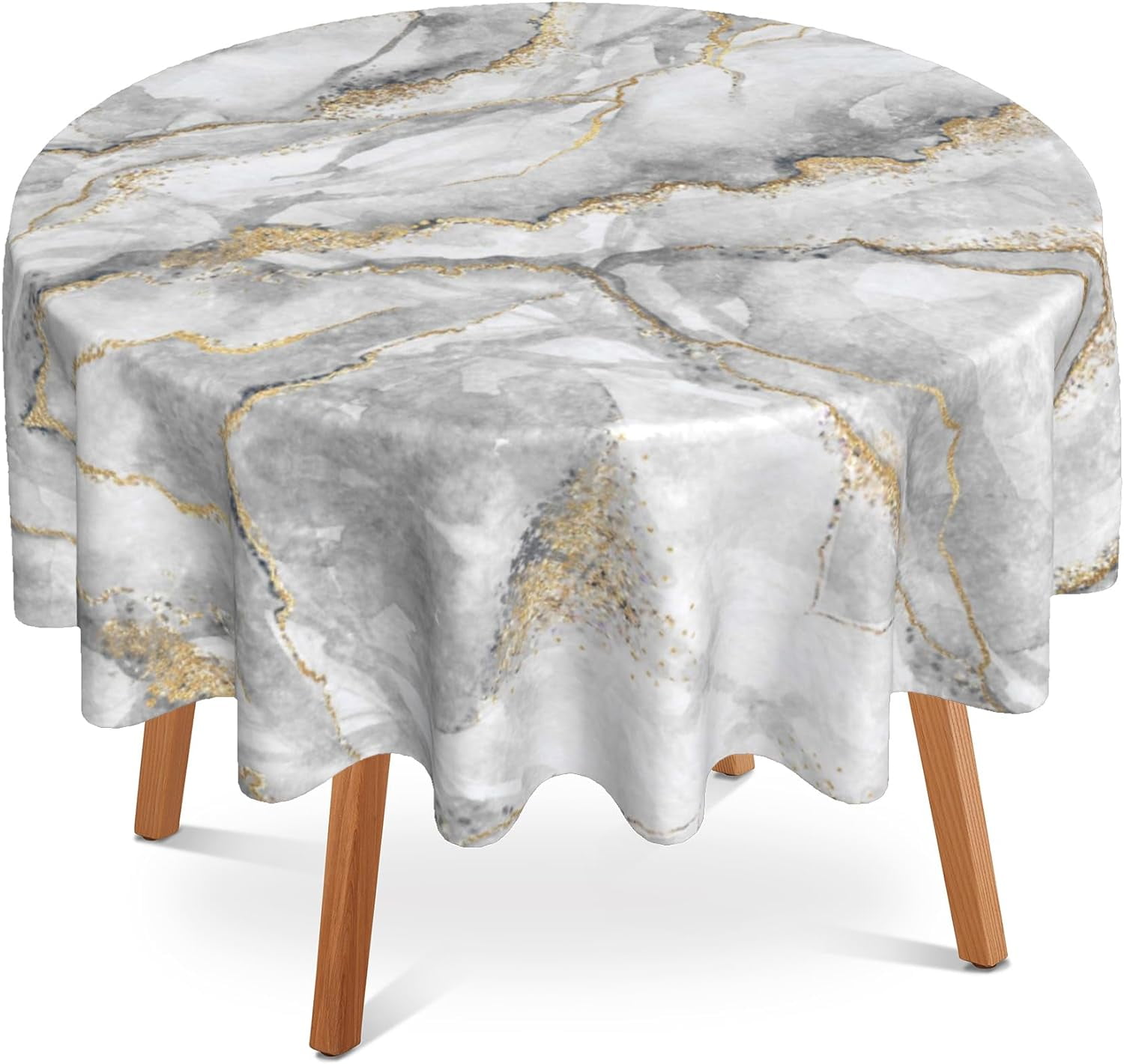 Marble Round Tablecloth 60" Diameter for Indoor and Outdoor,White ...