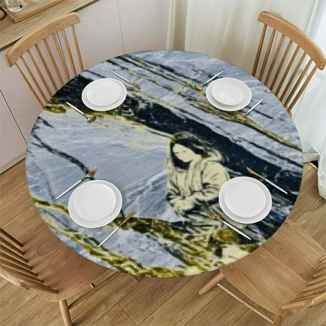 Marble Round Tablecloth with Elastic Edge, Marble Texture, Suitable for ...