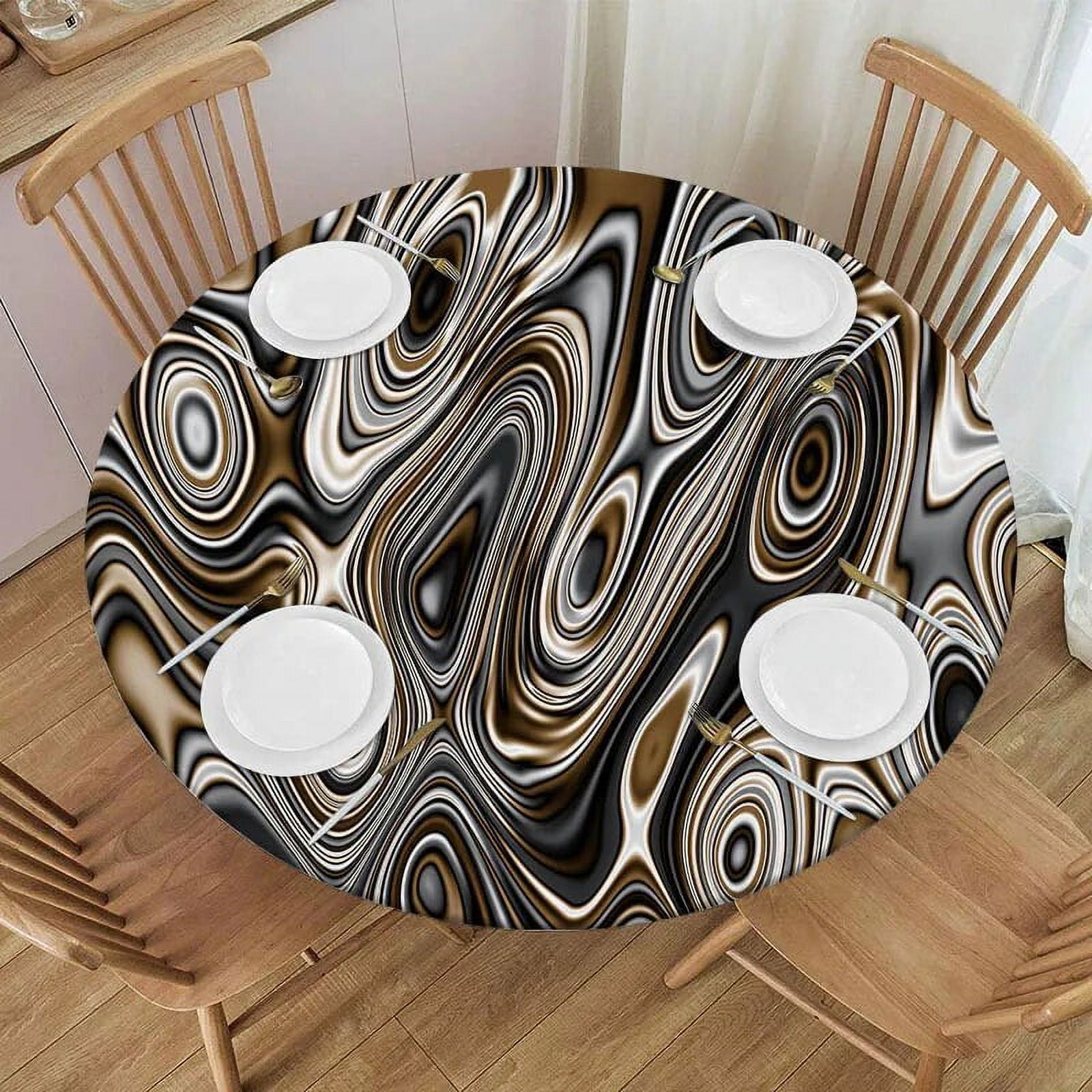 Marble Round Tablecloths for Dining Tables Elastic Fitted Table Cover ...