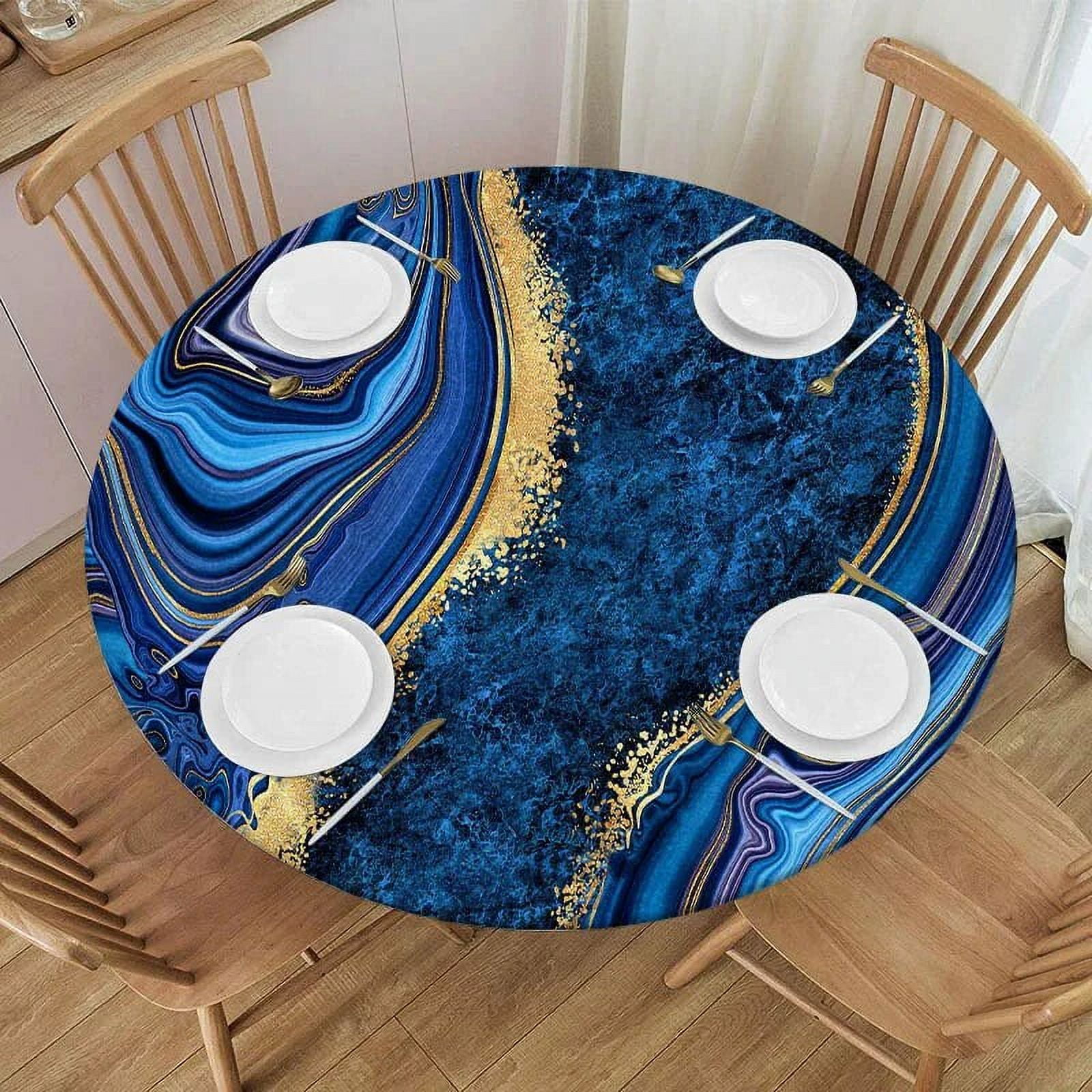 Marble Round Tablecloths for Dining Tables Elastic Fitted Table Cover ...