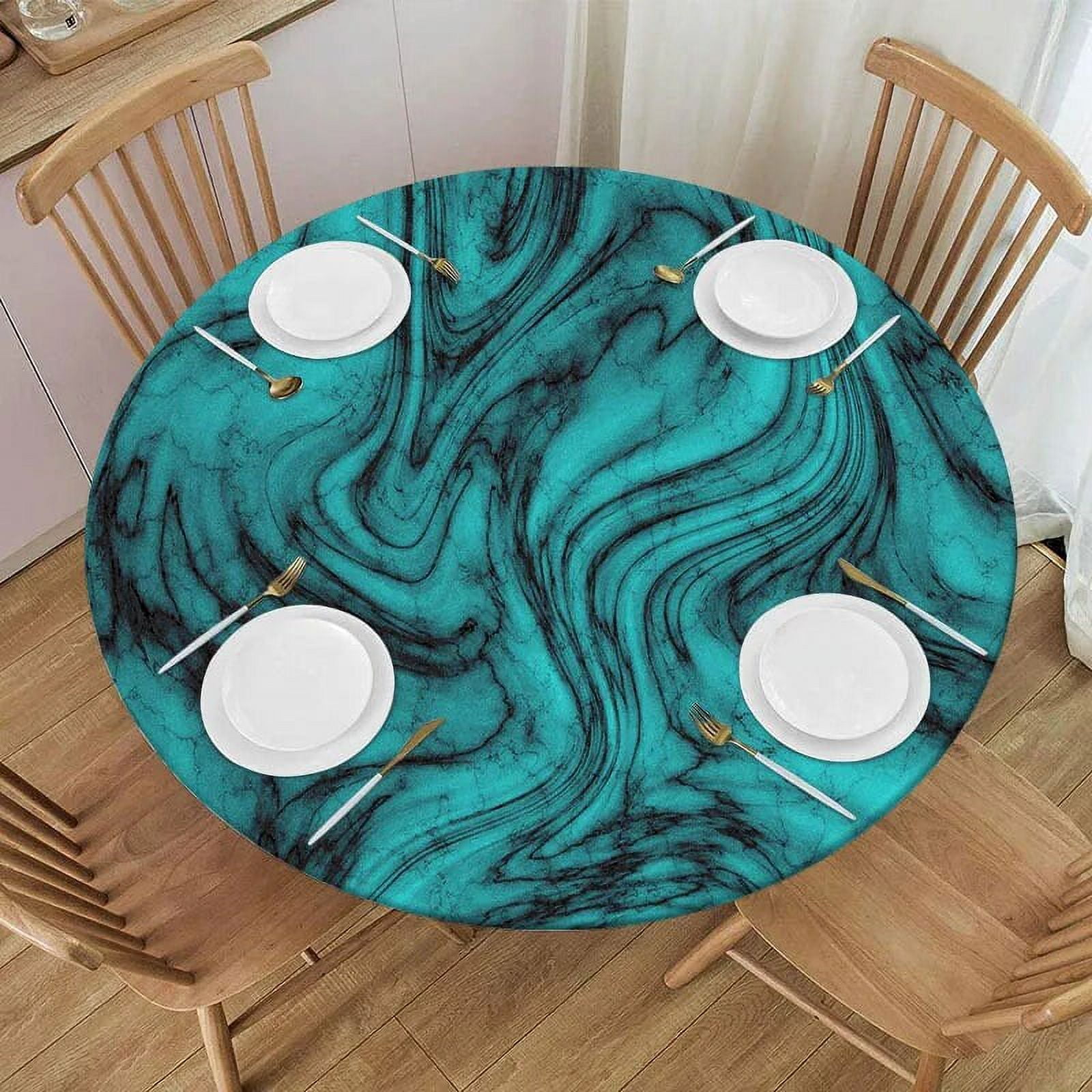 Marble Round Tablecloths for Dining Tables Elastic Fitted Table Cover ...