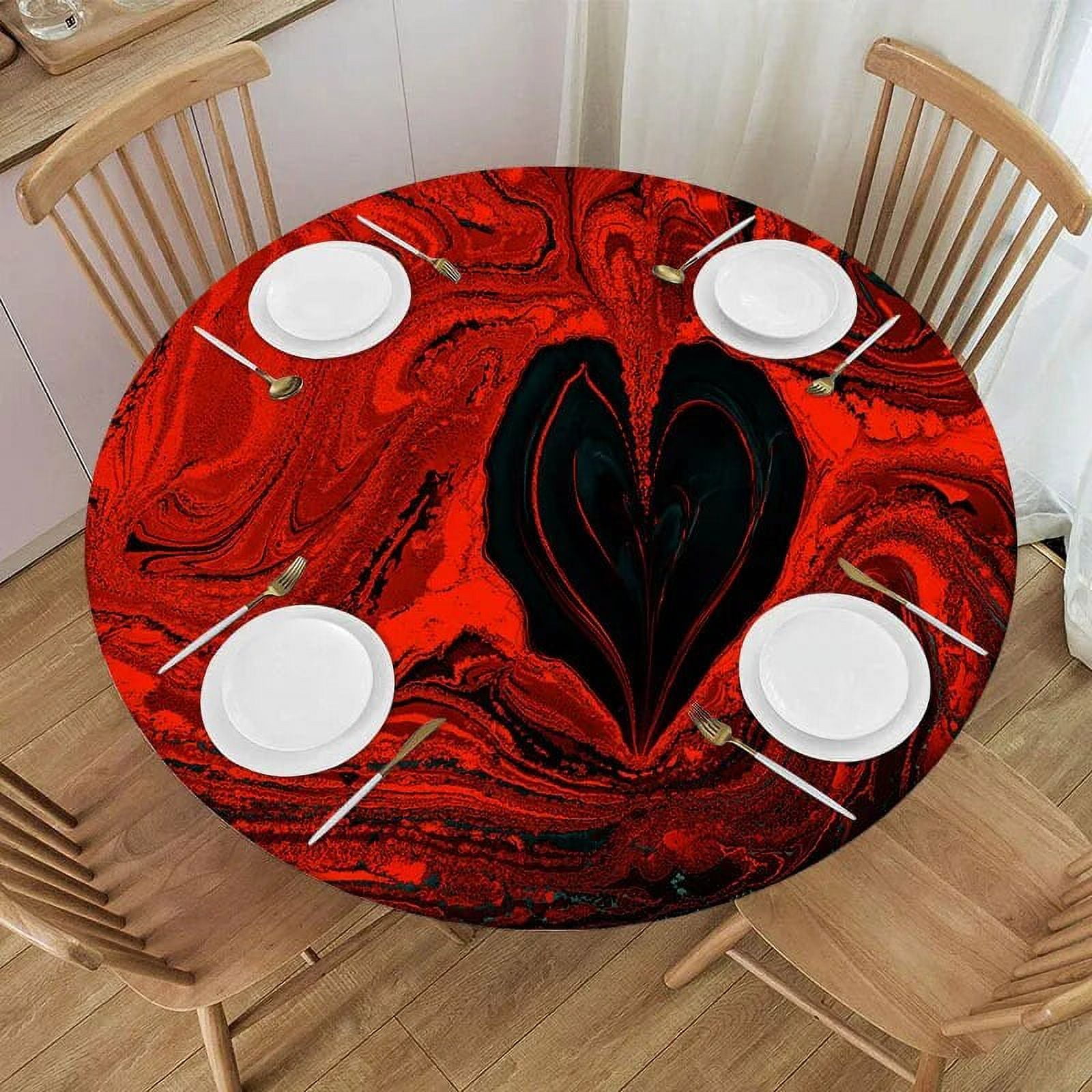 Marble Round Tablecloths for Dining Tables Elastic Fitted Table Cover ...