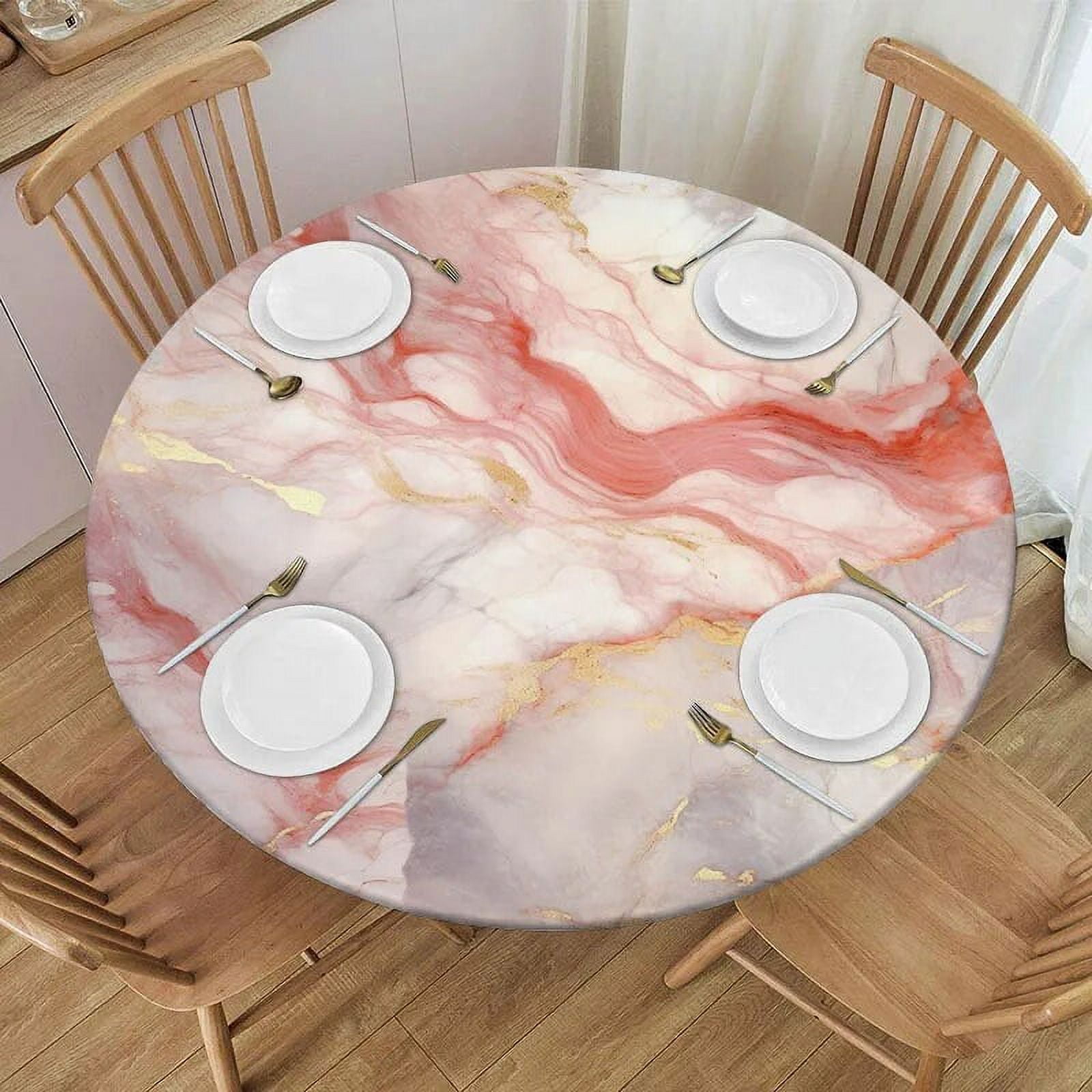 Marble Round Tablecloths for Dining Tables Elastic Fitted Table Cover ...